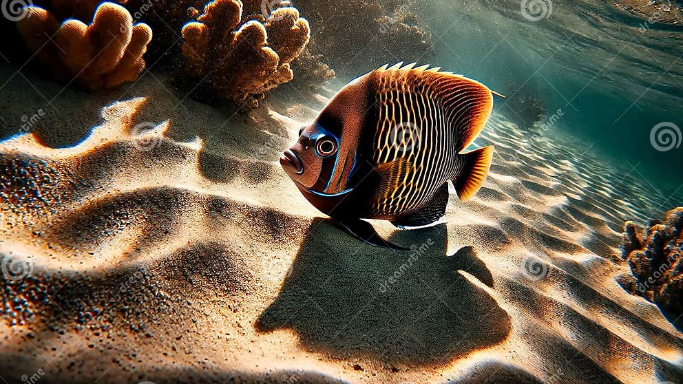Angelfish Against a Sandy Seabed, with Shadows and Highlights Creating ...