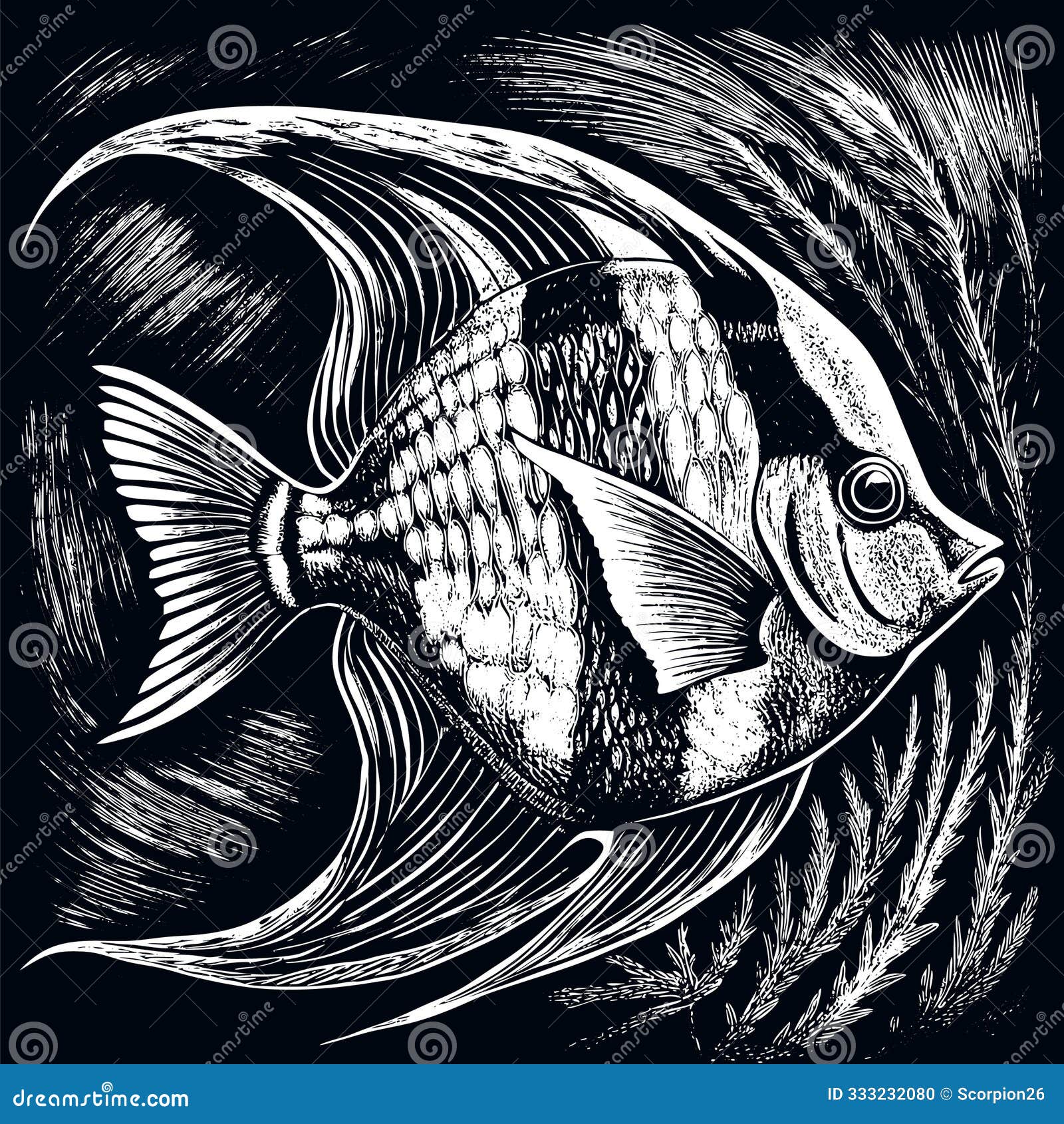 Angelfish Sea Ocean Engraved Vector Stock Illustration - Illustration ...