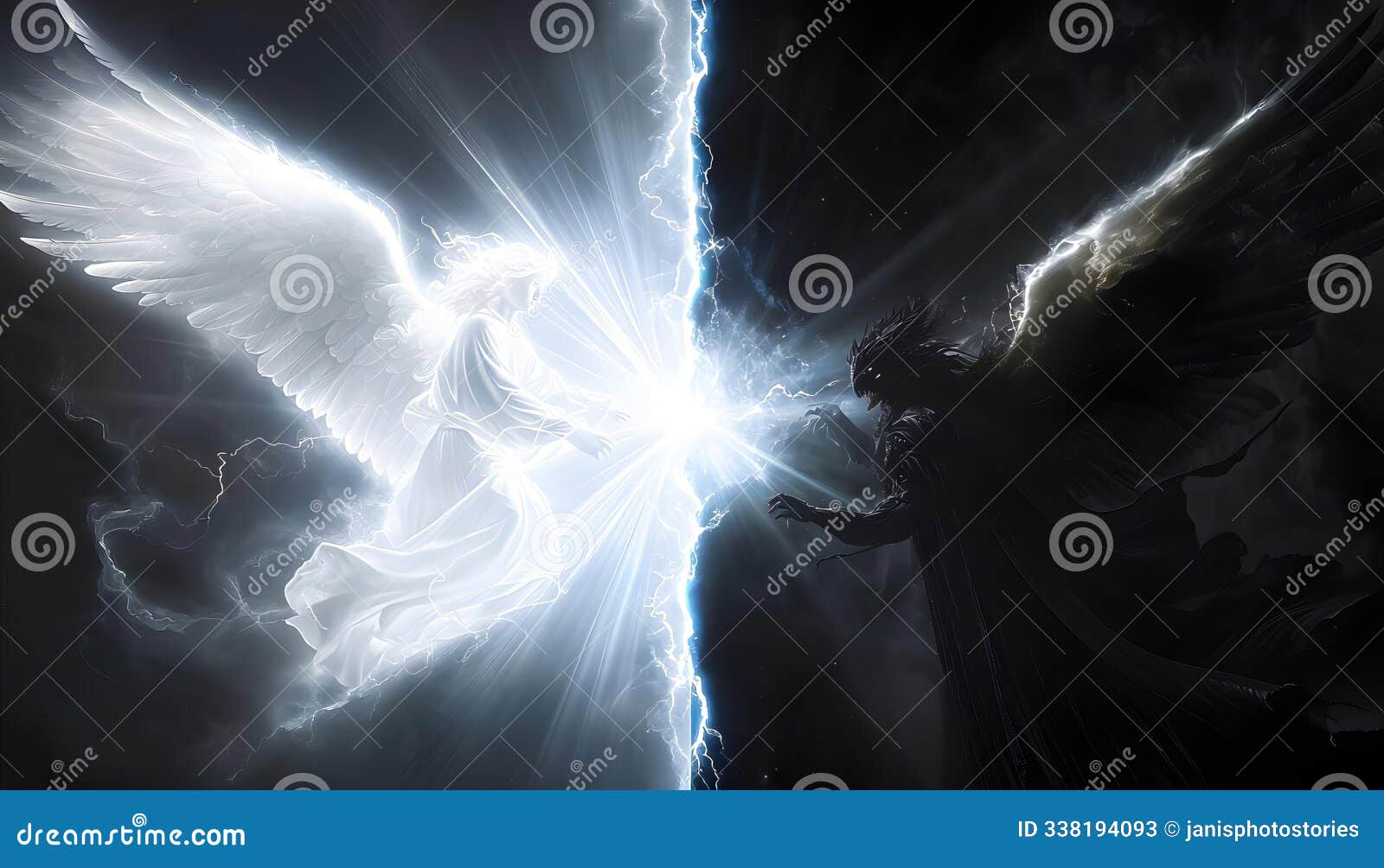 Angelic and Demonic Figures in Epic Confrontation, Light and Dark ...