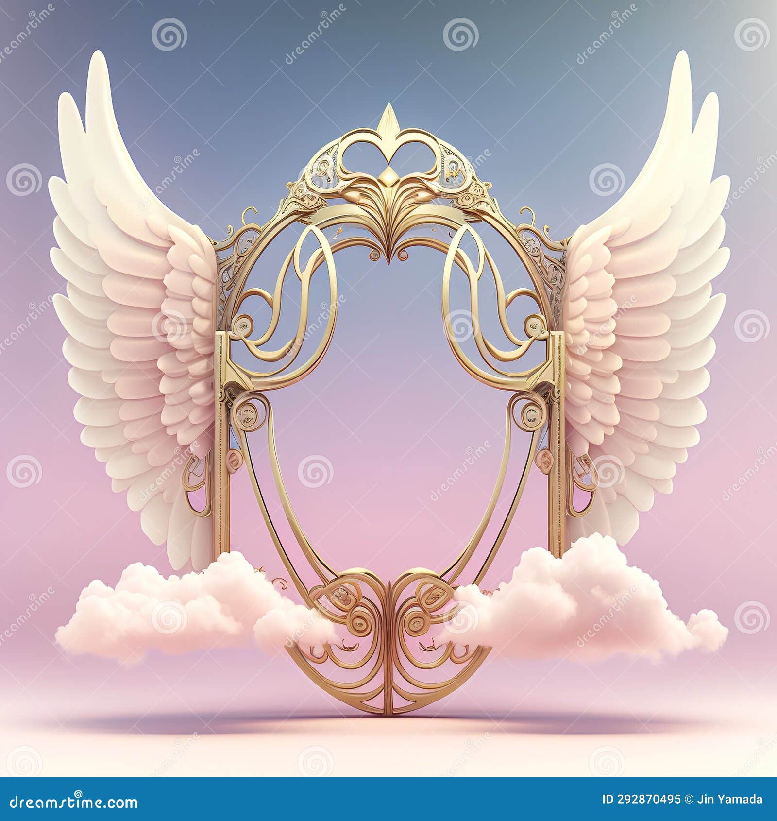 Angelic Frame with Wings and Clouds. 3d Vector Illustration Stock ...
