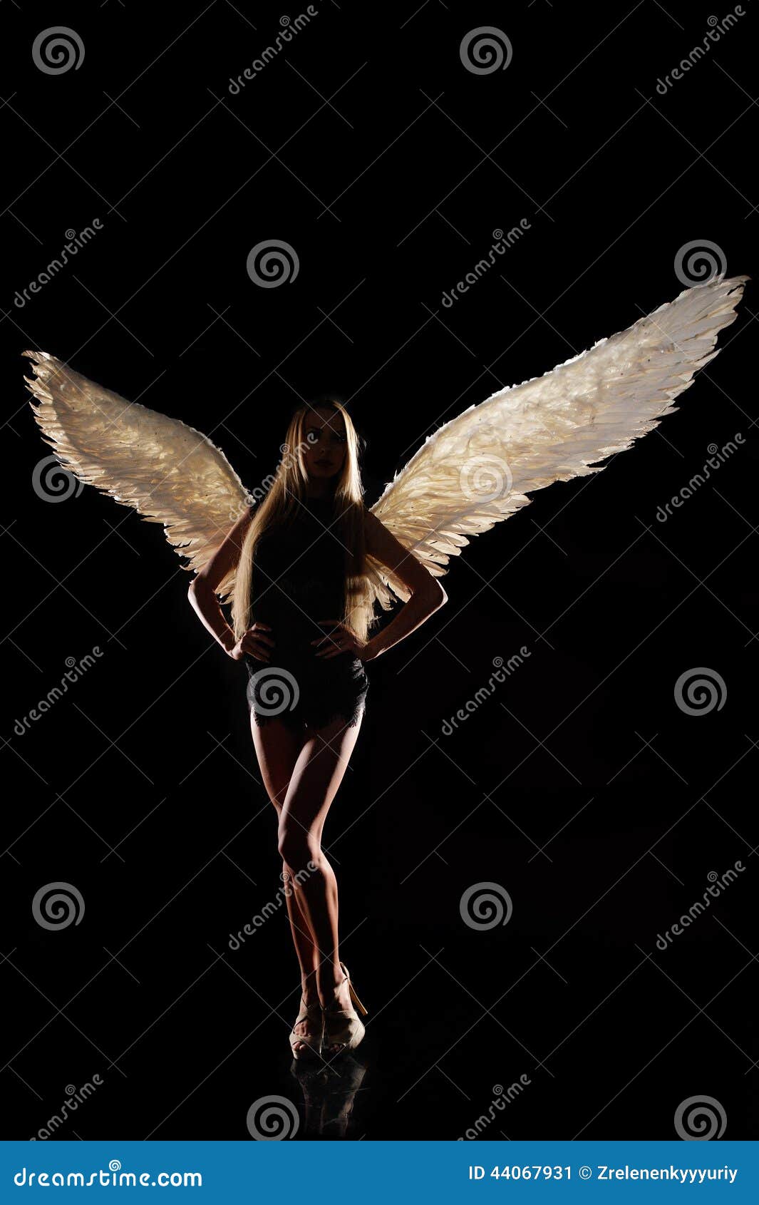 Angelo Con Le Ali Su Fondo Nero Immagine Stock - Immagine di mosca ...