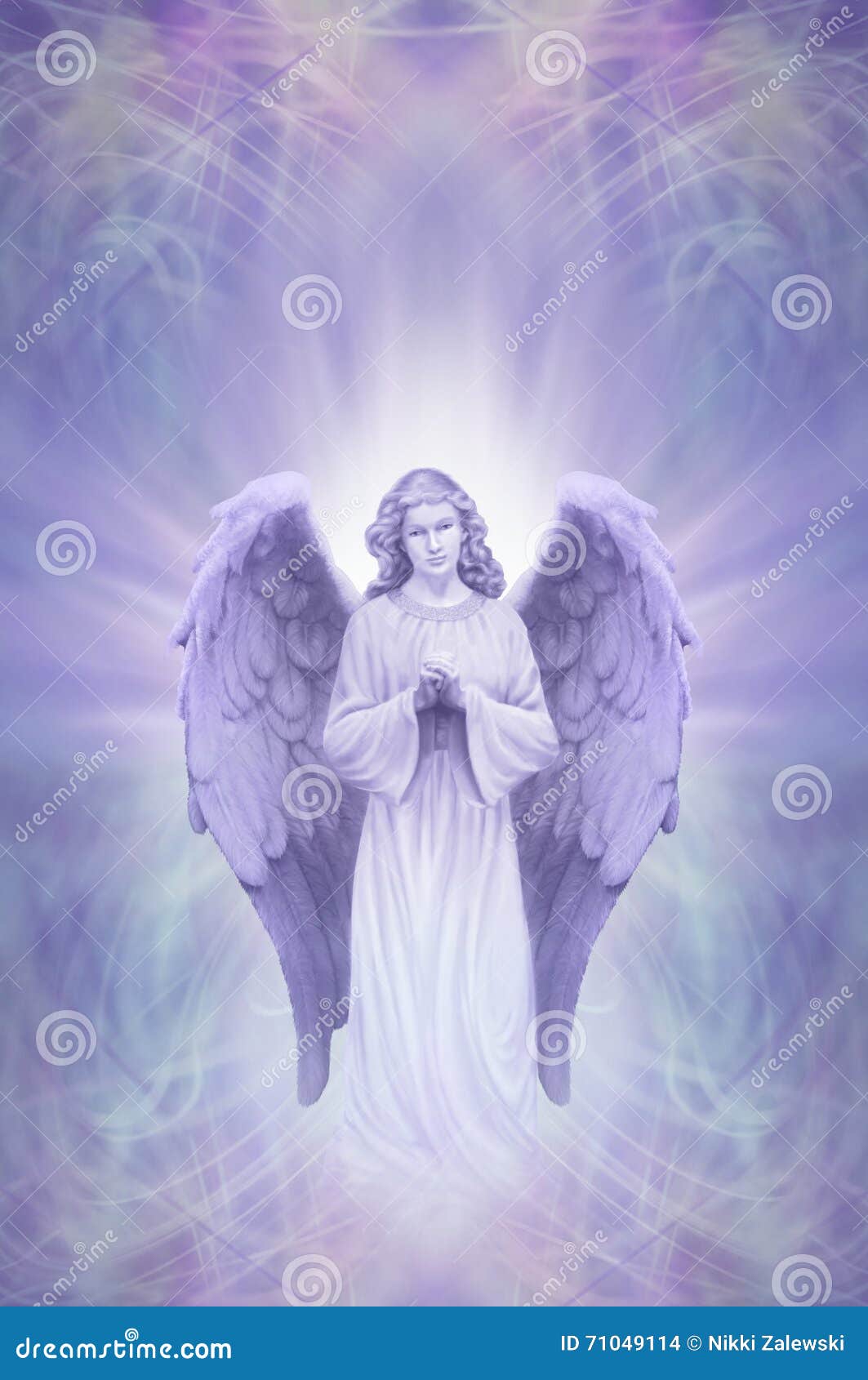 Angelo Custode Su Fondo Blu Lilla Etereo Illustrazione di Stock ...