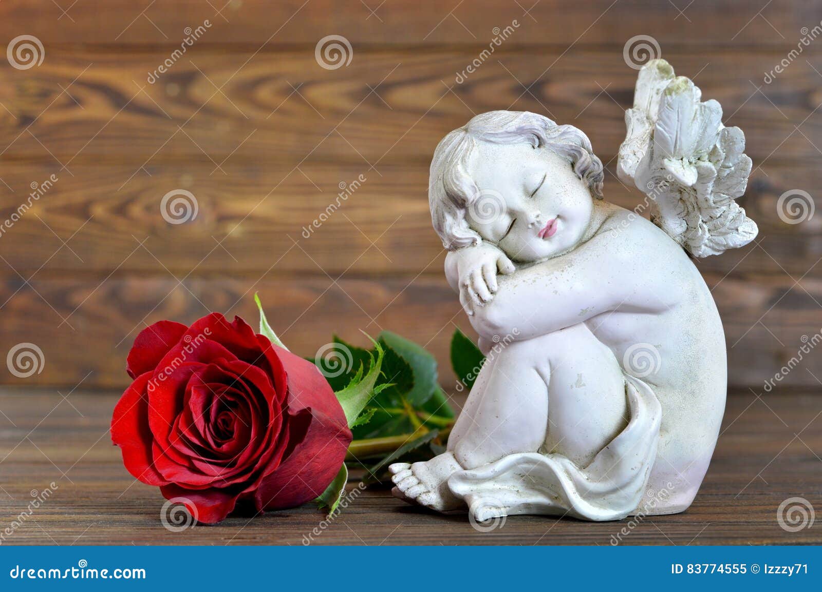 Angelo e rosa rossa immagine stock. Immagine di morte - 83774555