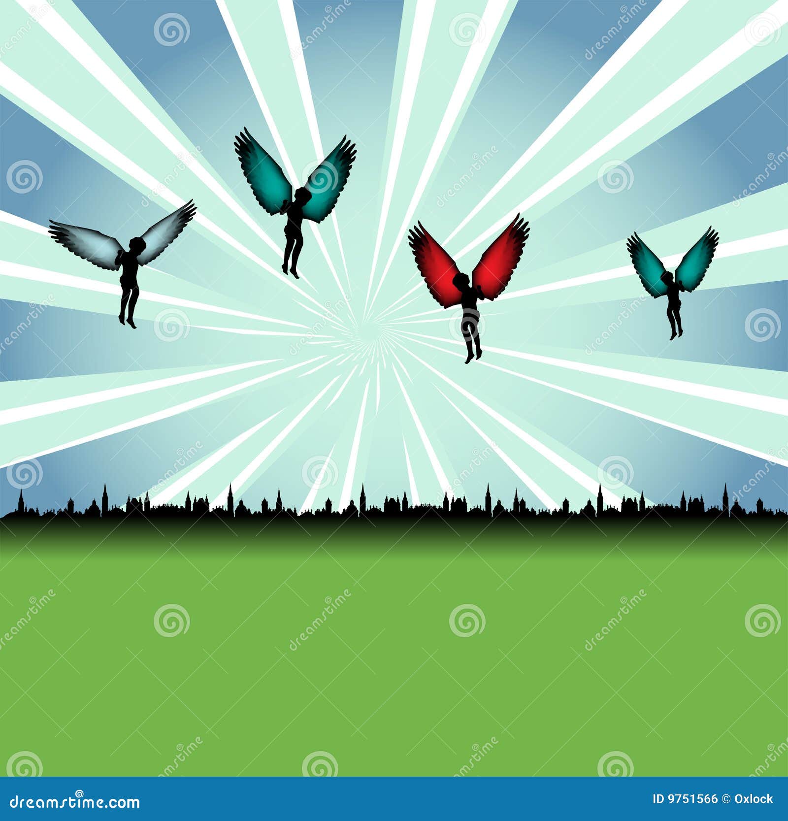 Angels above the city stock vector. Illustration of guardian - 9751566