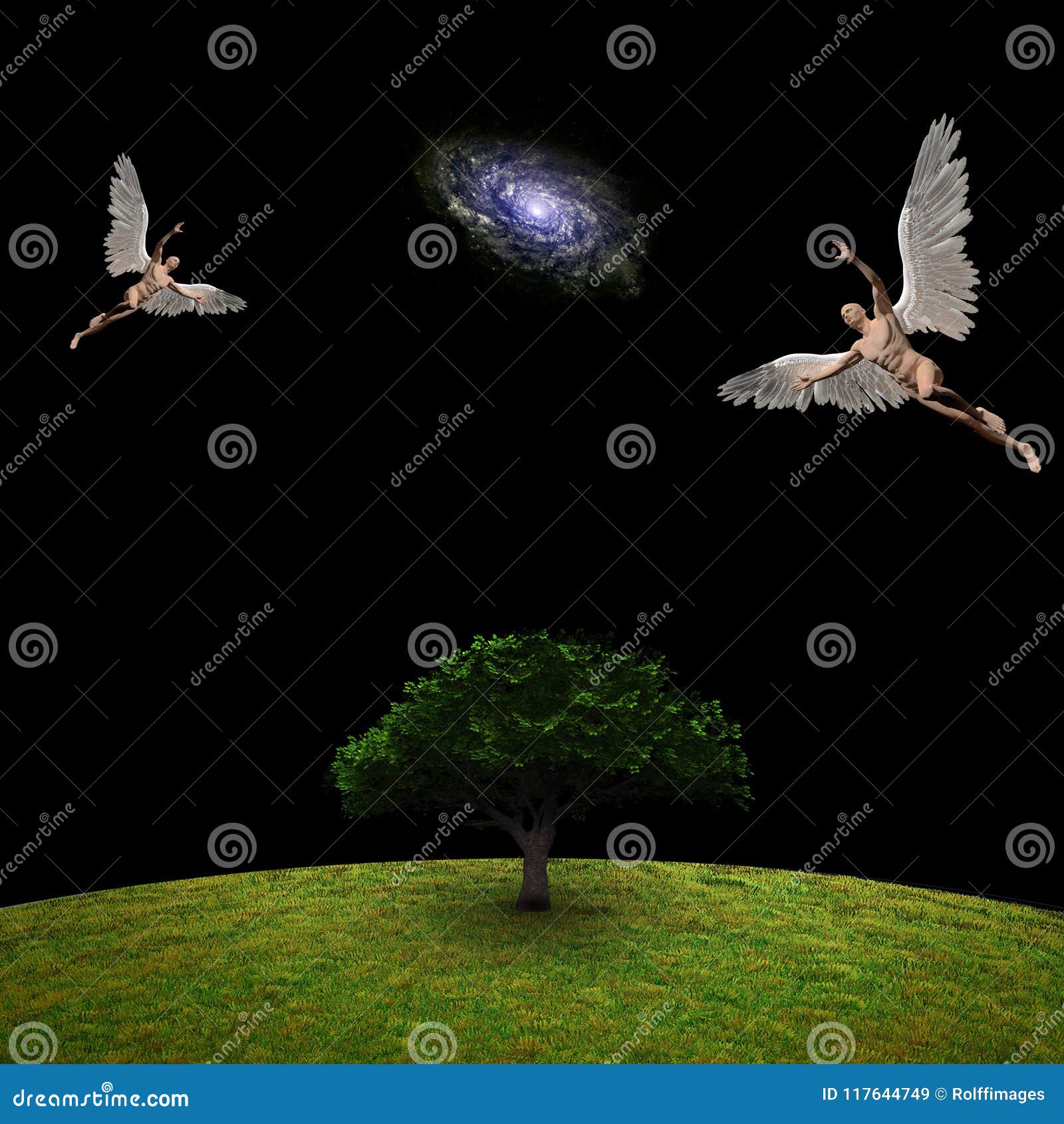 Angels above green tree stock illustration. Illustration of heaven ...