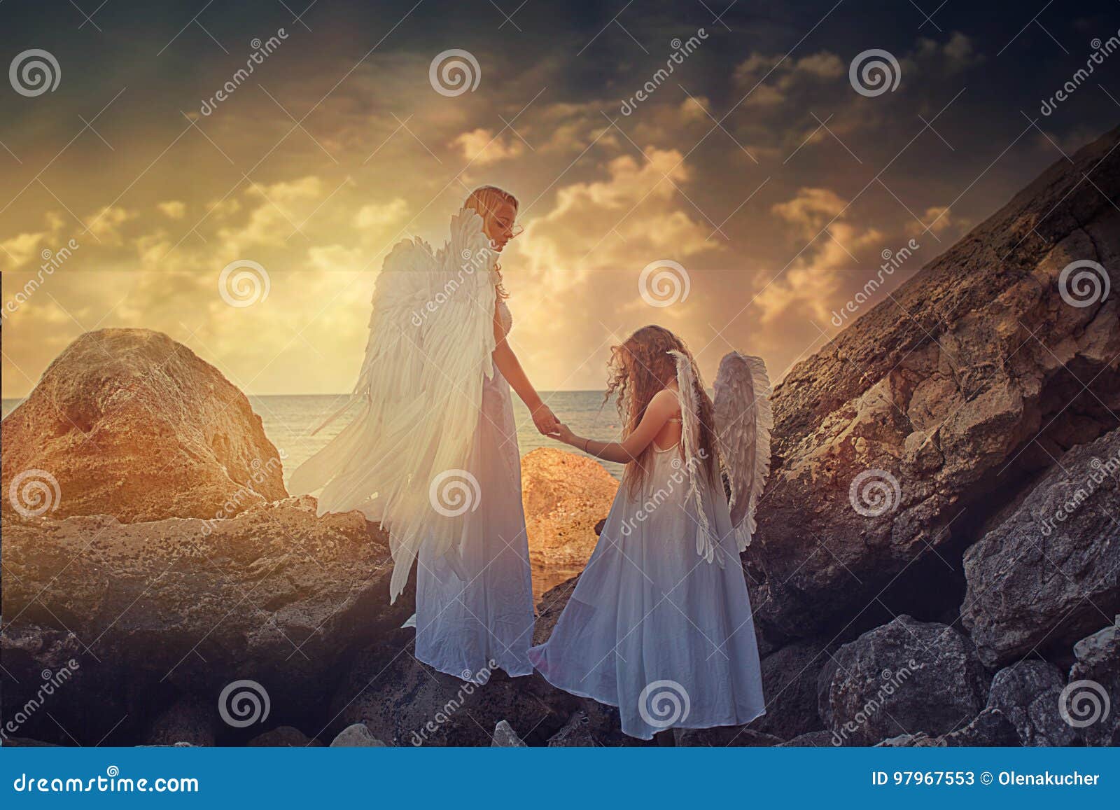 Angels on the beach stock image. Image of cute, angel - 97967553