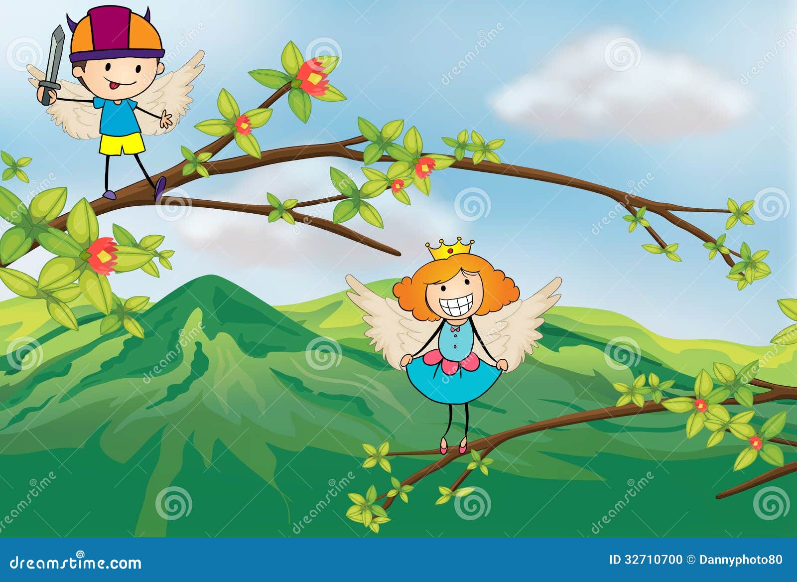 Angels at the Branches of a Tree Stock Vector - Illustration of graphic ...