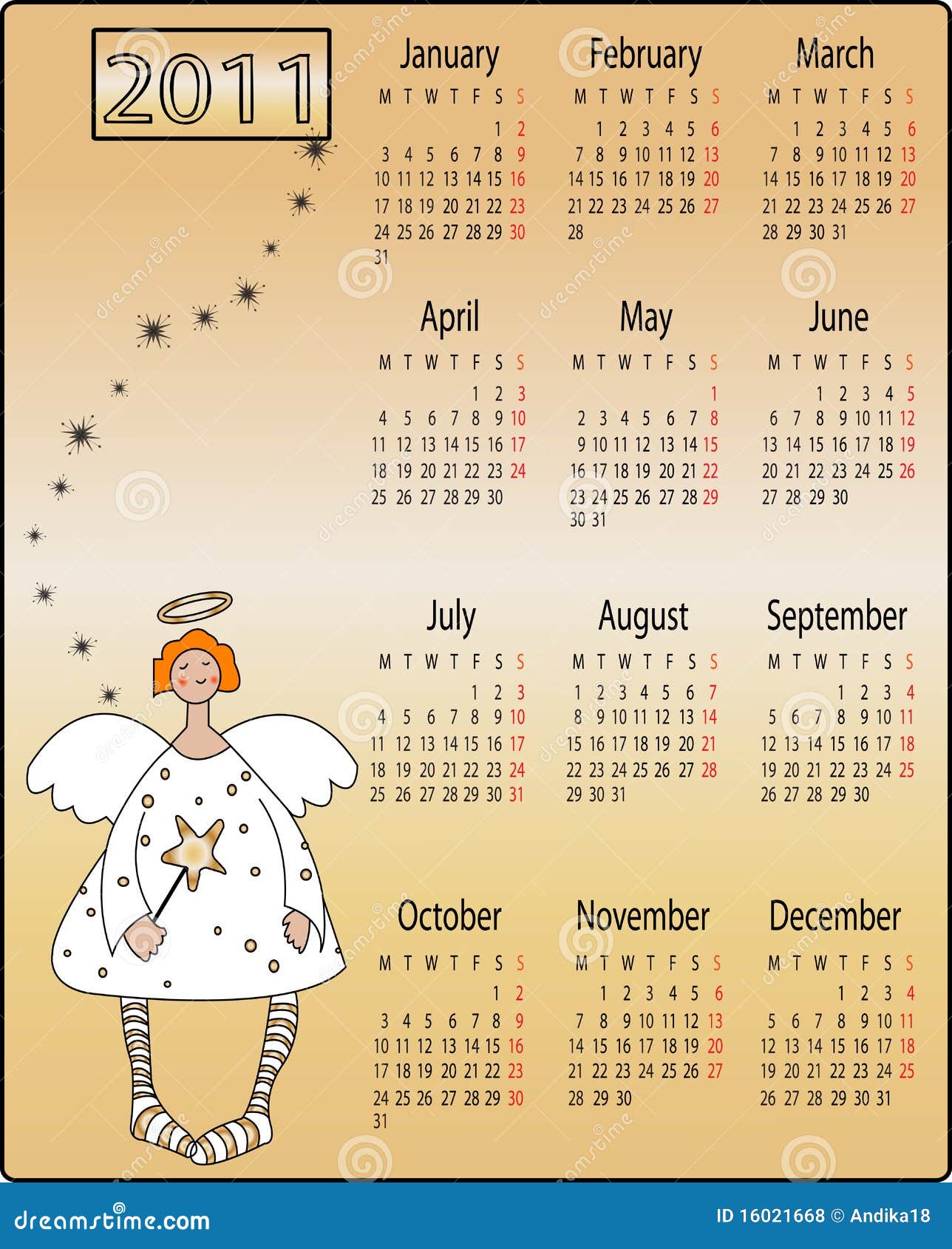 Angels calendar 2011 stock illustration. Illustration of drawn - 16021668