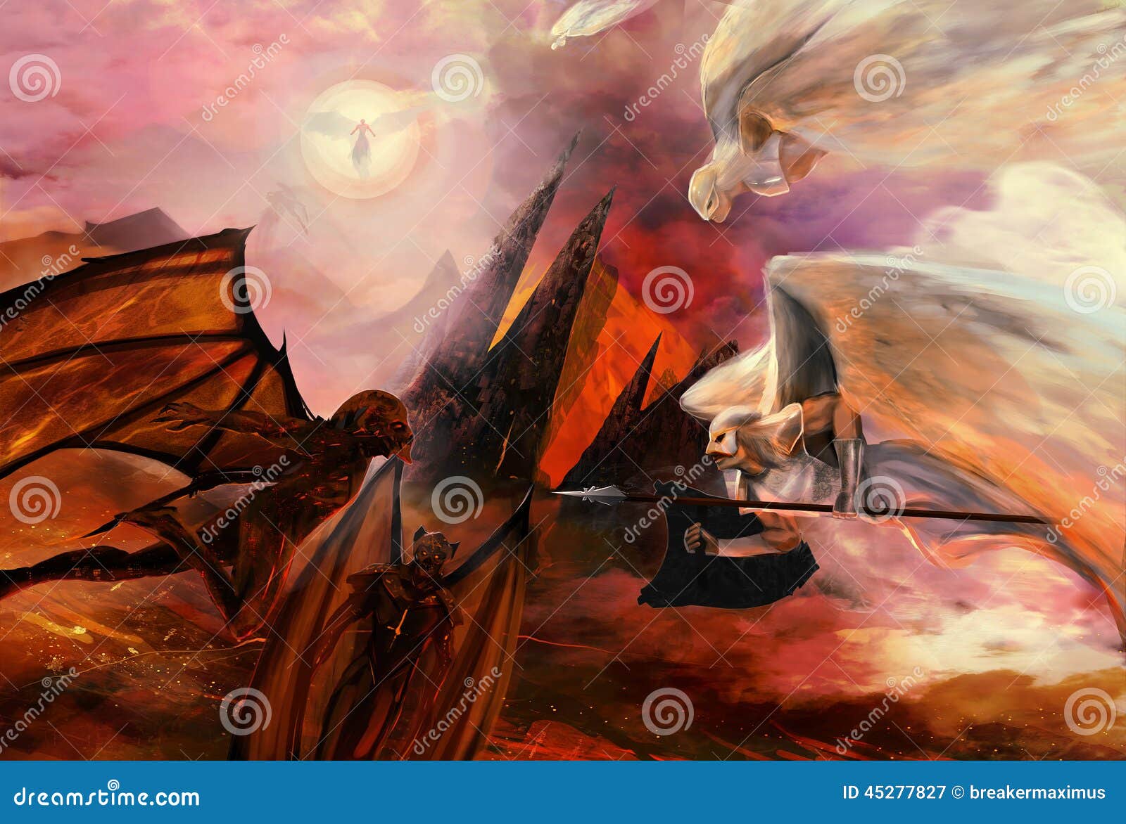 Epic: Fallen Angel With The Creature From Hell. Royalty-Free Cartoon ...