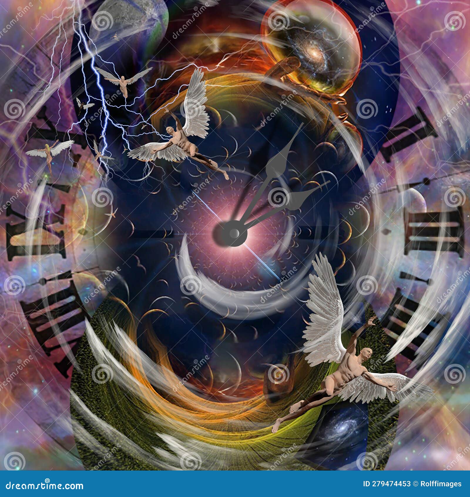 Angels in Endless Time Dimensions Stock Illustration - Illustration of ...