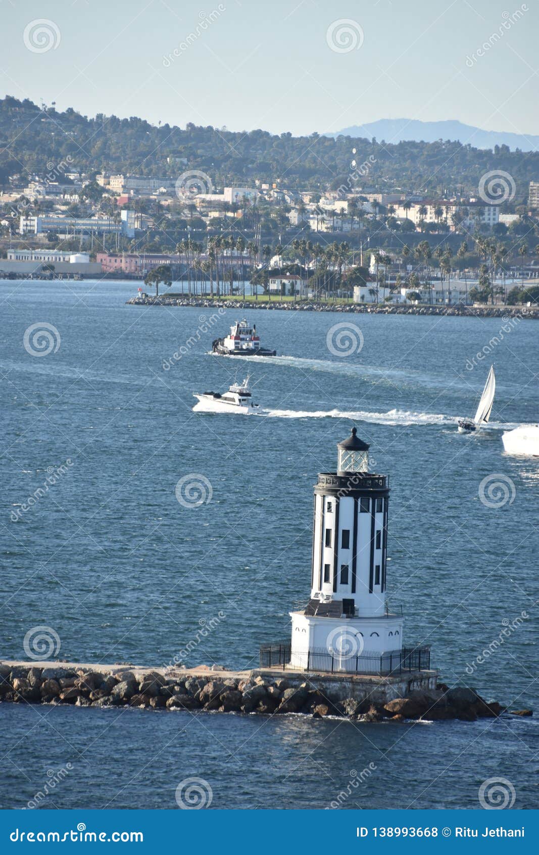 Angels Gate Lighthouse in California Stock Photo - Image of breakwater ...