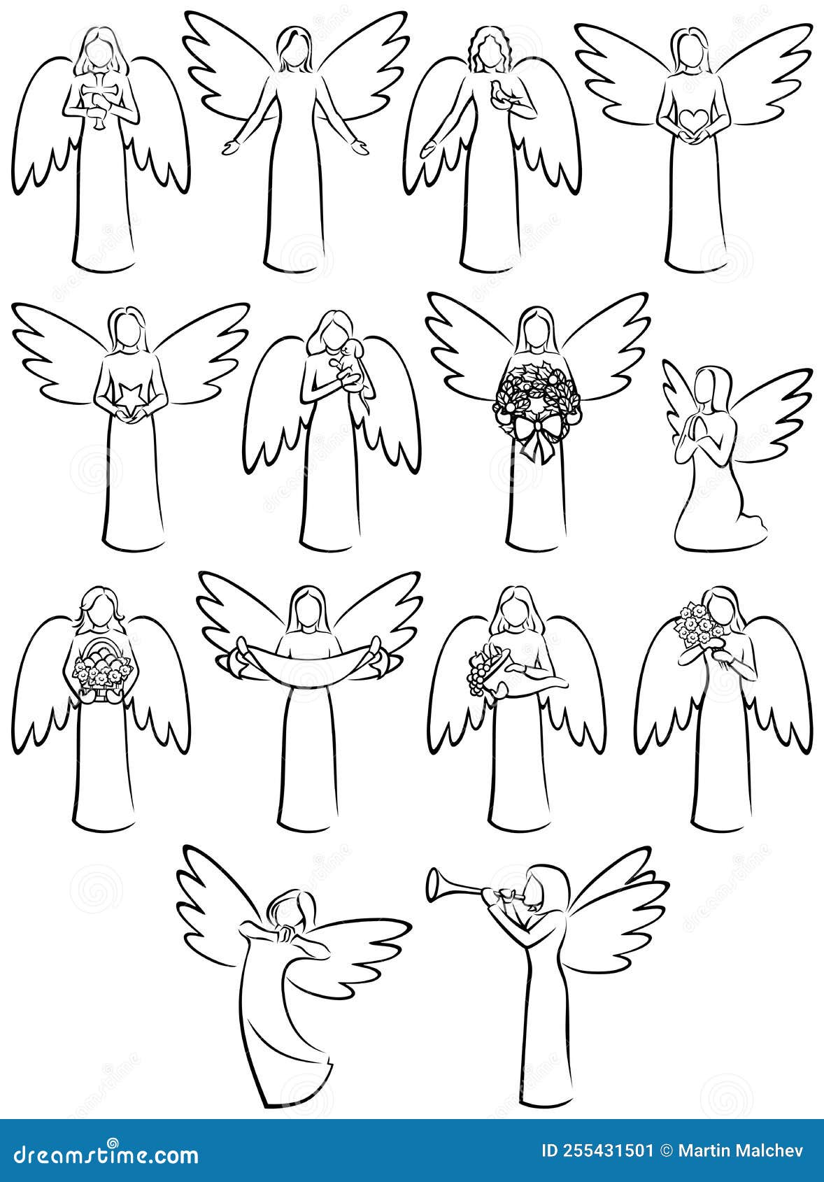 Angels Line Art Set stock vector. Illustration of girl - 255431501