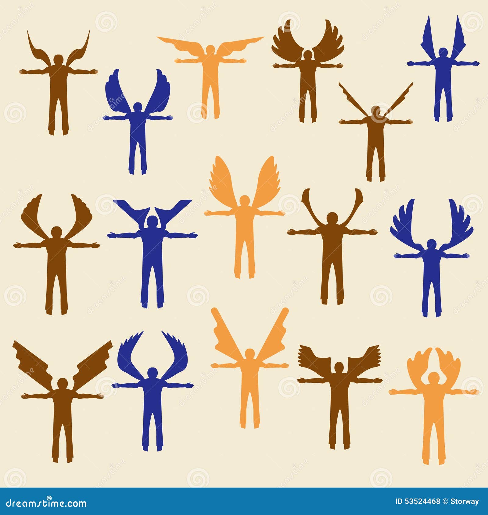 Angels Linear Icon Set Seamless Texture. Different Wing Styles ...