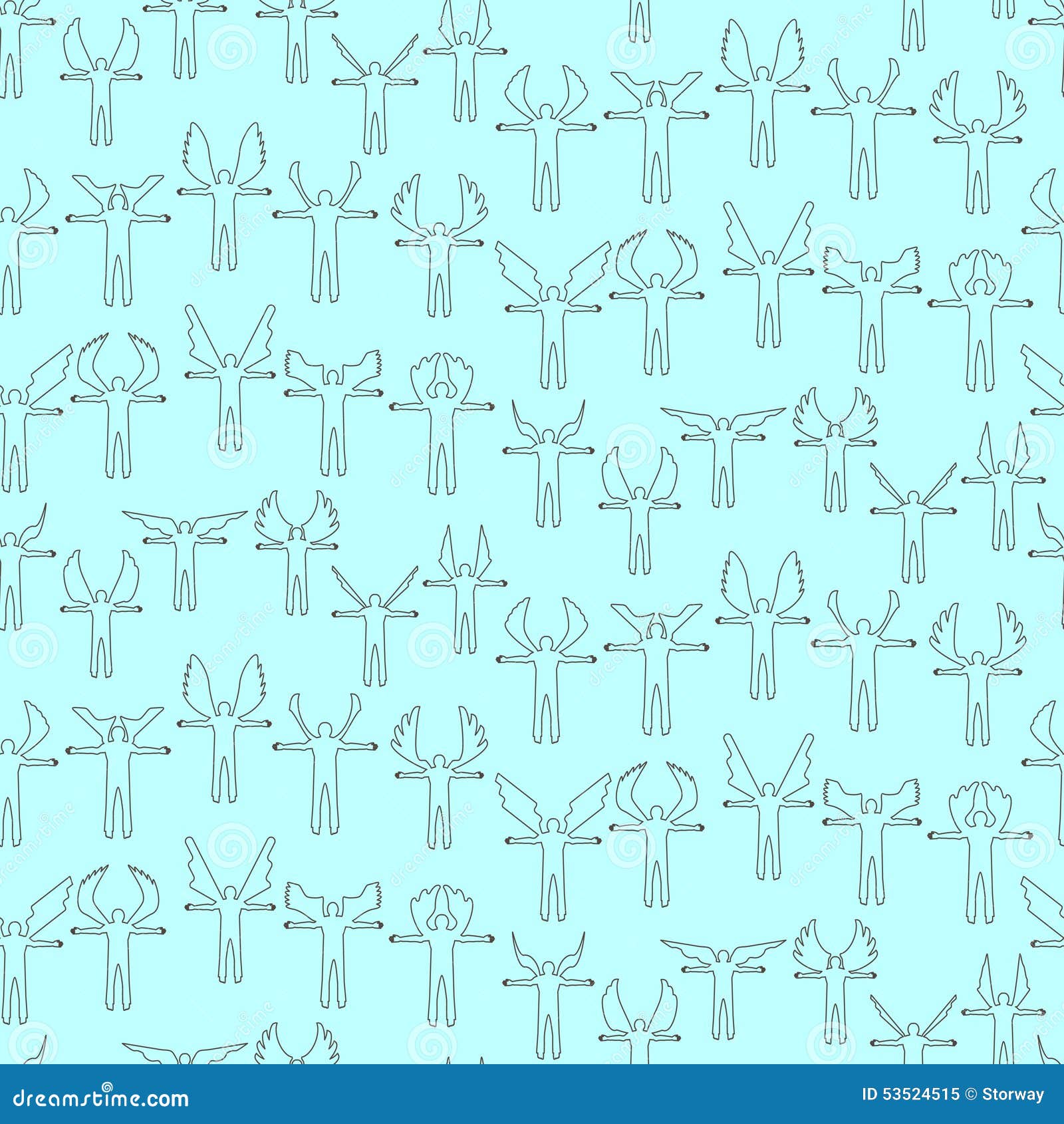 Angels Linear Icon Set Seamless Texture. Different Wing Styles ...