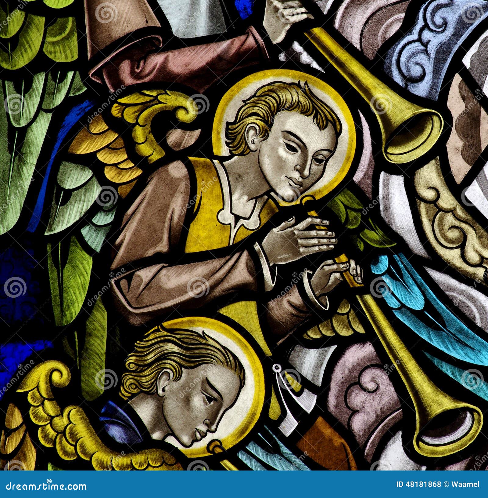 Angels Making Music in Stained Glass Stock Photo - Image of music ...