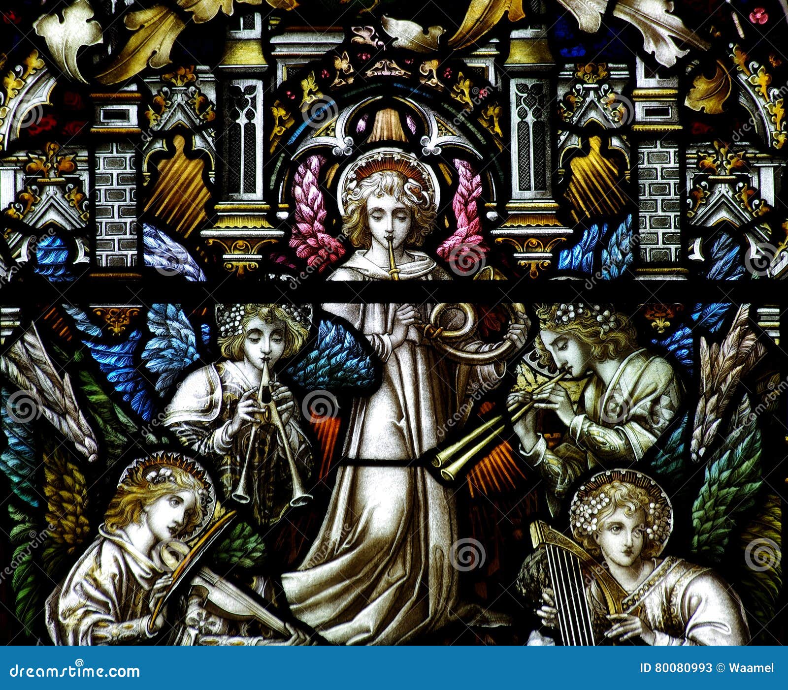 Angels Making Music in Stained Glass Stock Image - Image of helping ...
