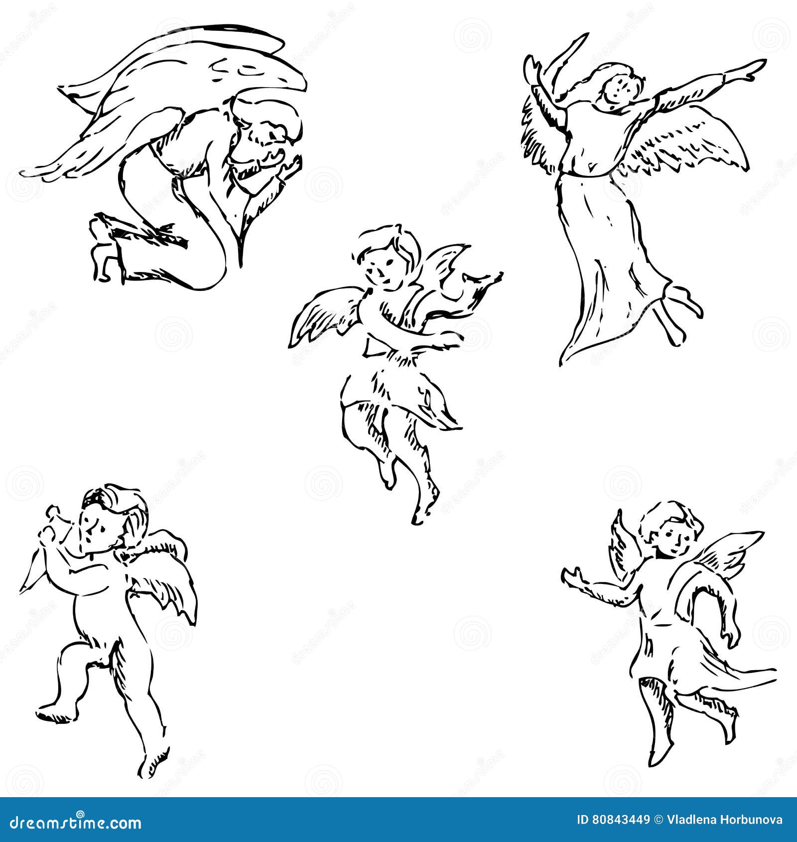 Angels. Pencil Sketch by Hand Stock Vector - Illustration of decoration ...
