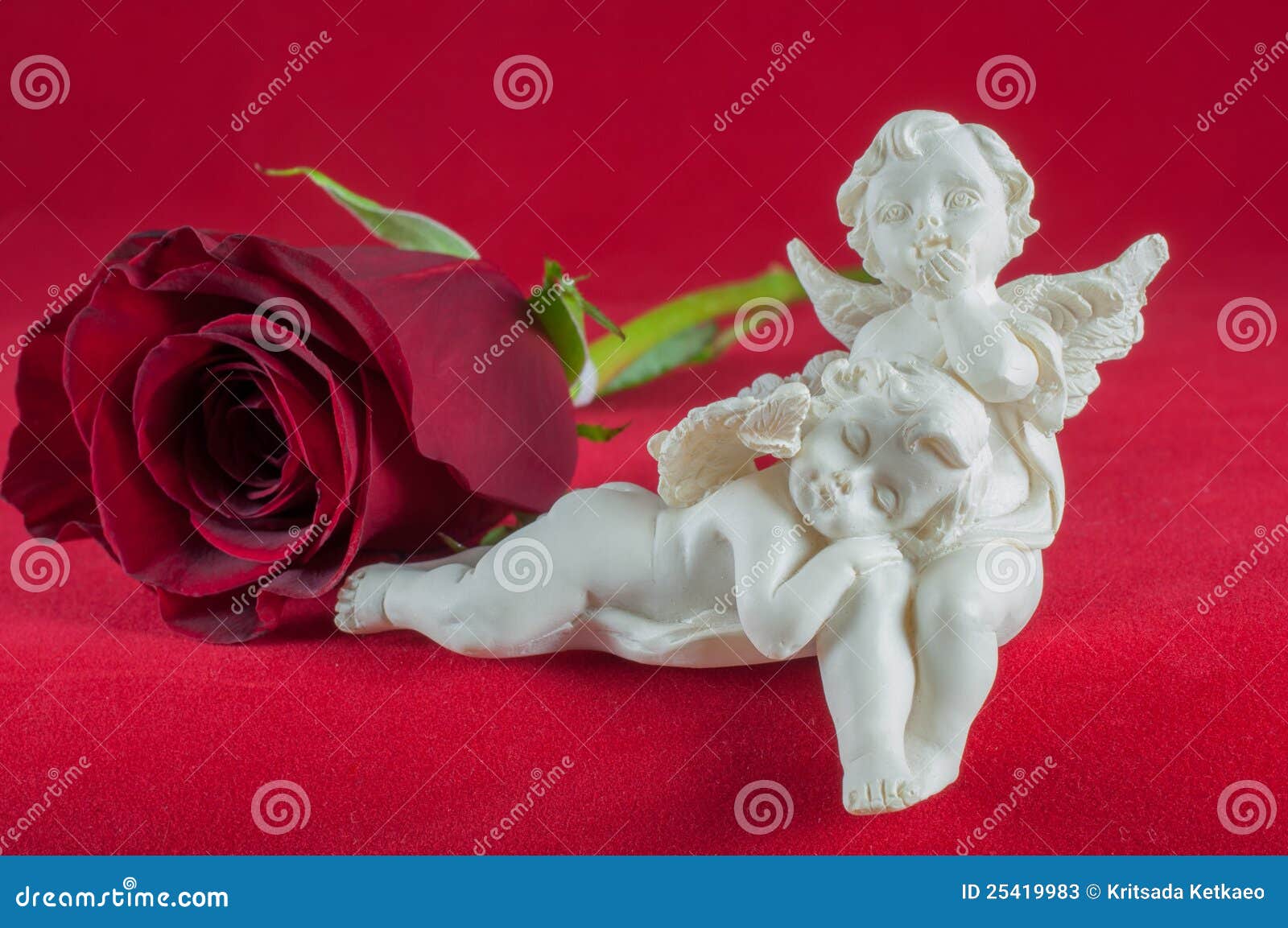 Angels with red rose stock image. Image of cute, birthday - 25419983