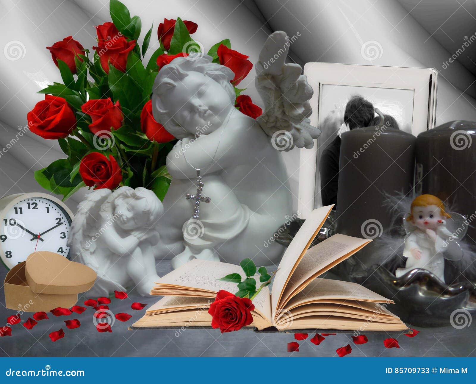 Angels and Red Roses stock image. Image of figure, clock - 85709733