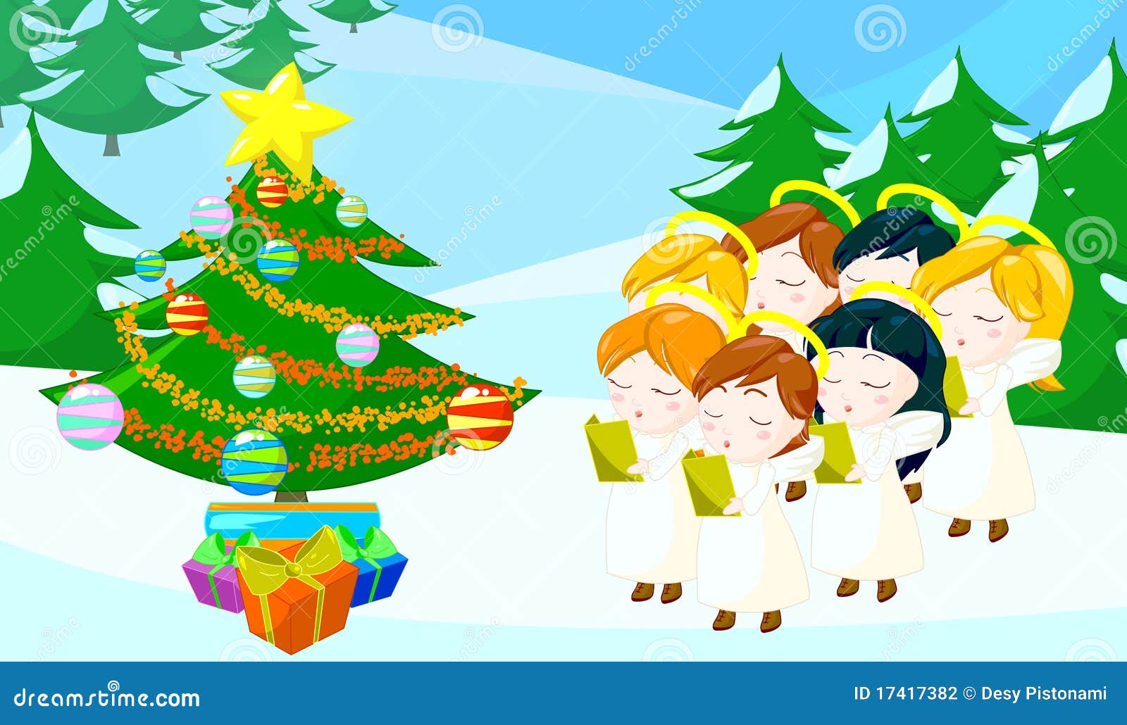 Angels Caroling Sketch Cartoon Vector | CartoonDealer.com #71607295