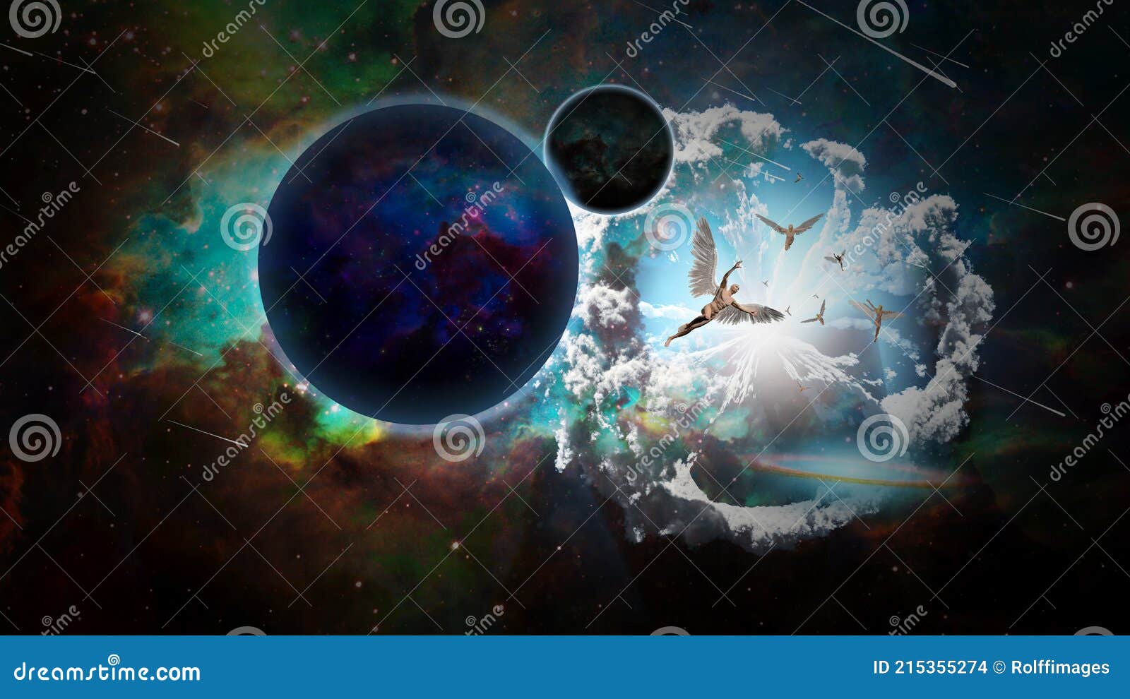 Angels in space stock illustration. Illustration of fantasy - 215355274