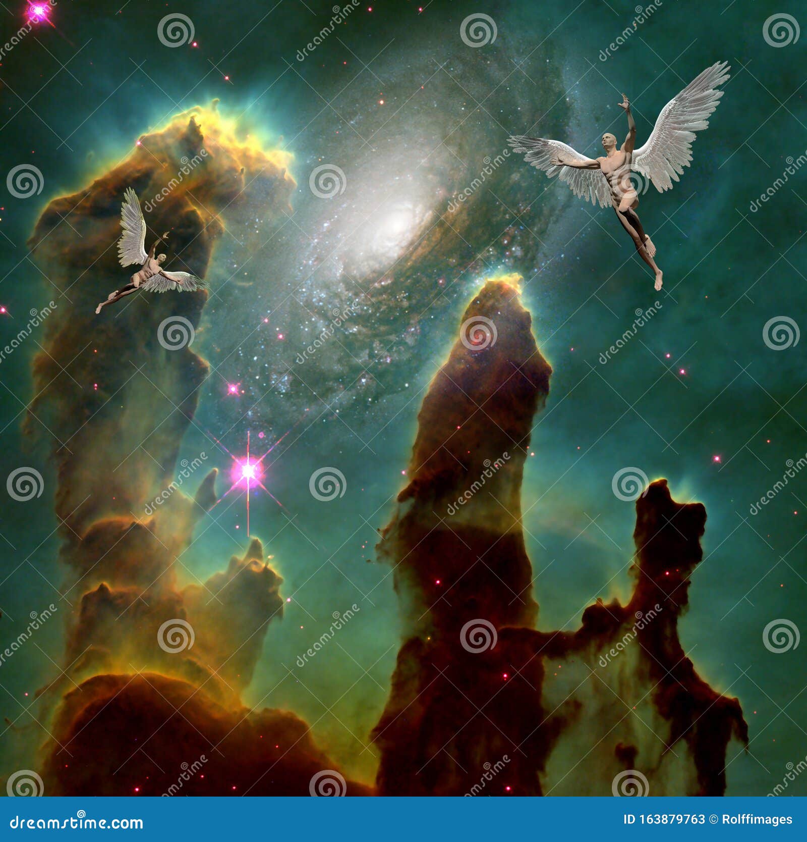 Angels in space stock illustration. Illustration of guardian - 163879763