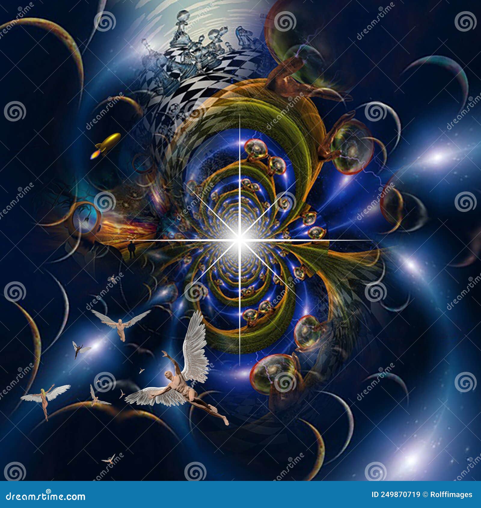 Angels and surreal spaces stock illustration. Illustration of ring ...