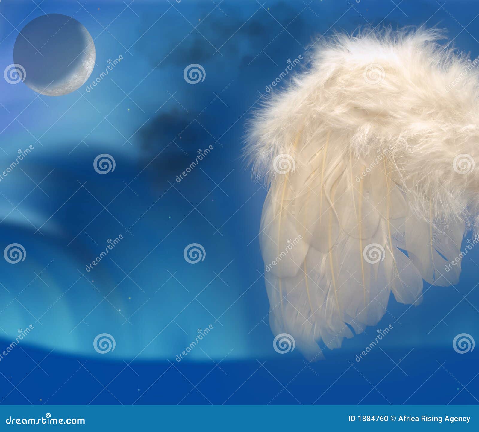Angels Wing with Moon and Northern Lights Stock Photo - Image of ...