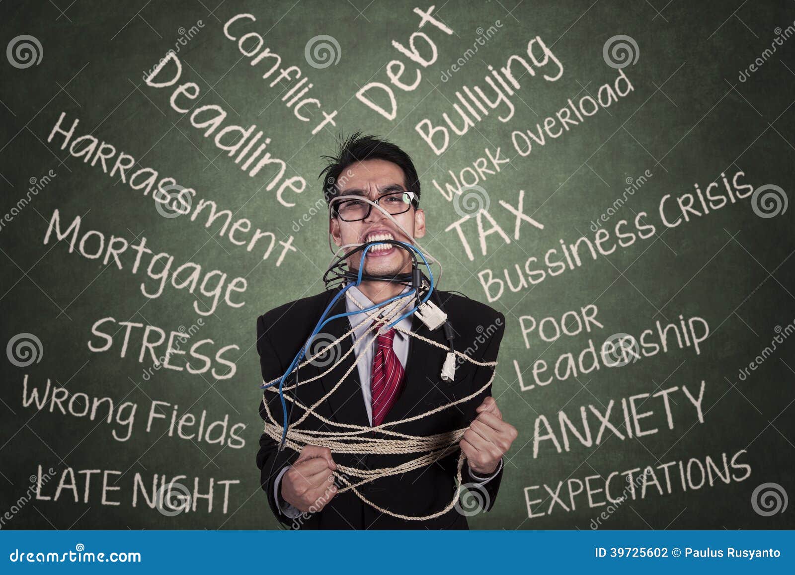 Anger Businessman Tied with a Rope 1 Stock Photo - Image of concept ...
