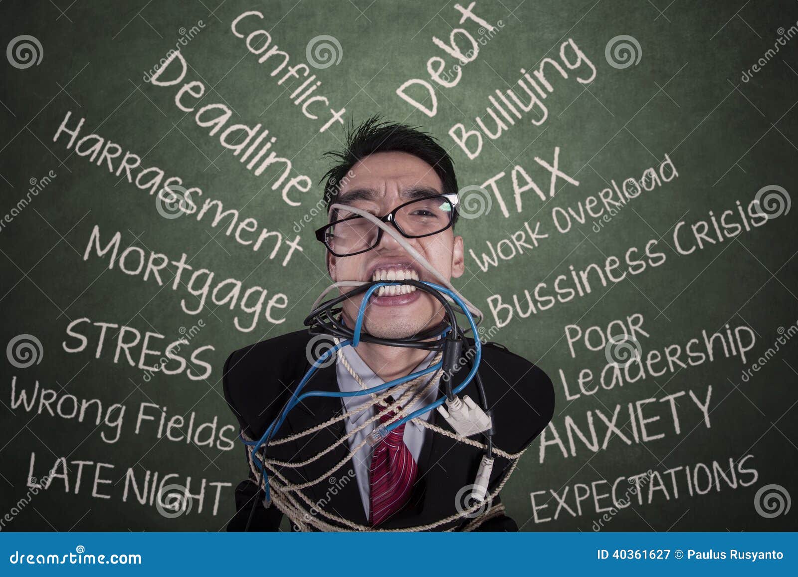 Anger Businessman Tied with a Rope 2 Stock Image - Image of businessman ...