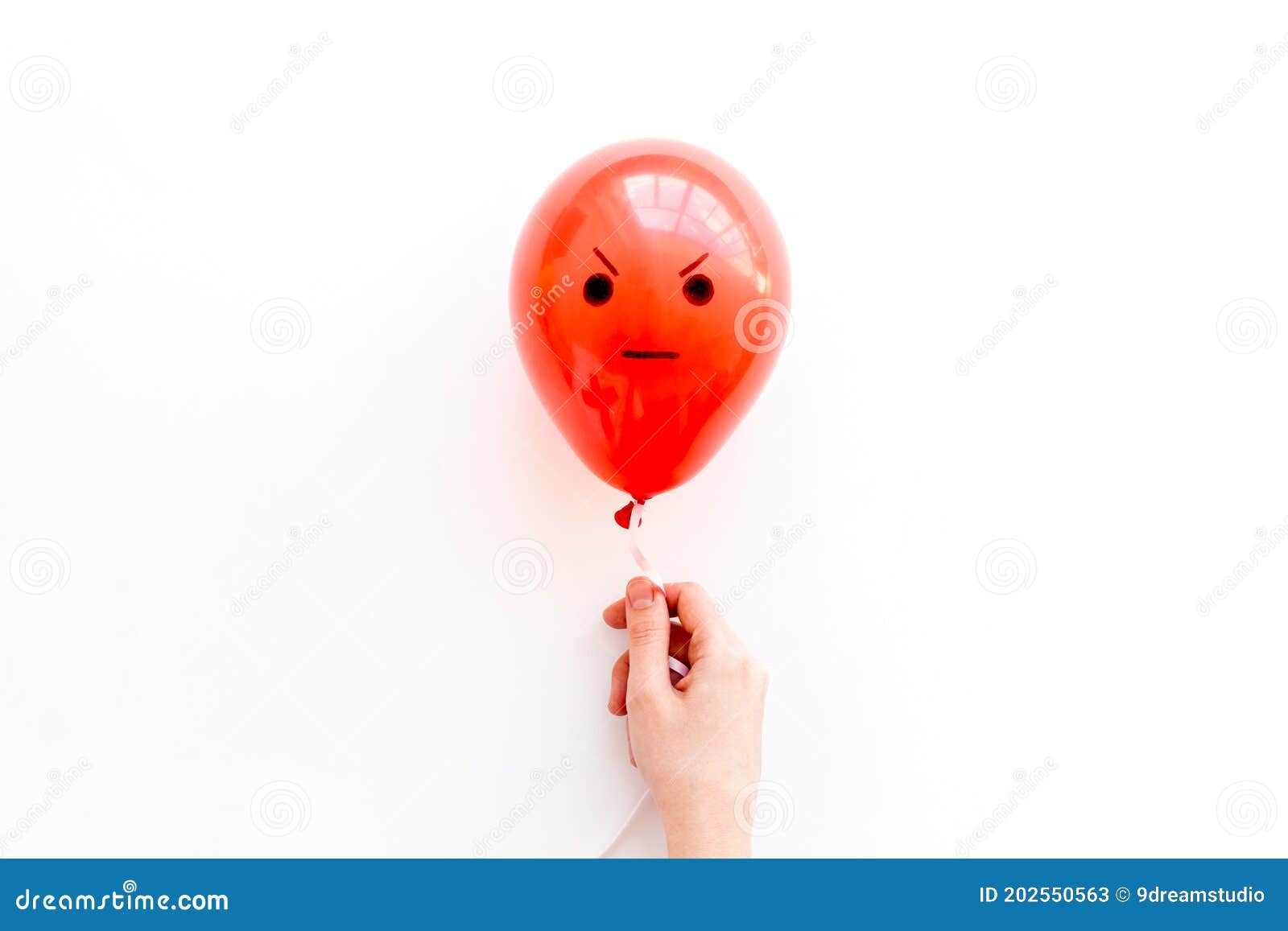 Anger Emotion Face on Balloon - Madness Mood Background. Top View, Copy ...