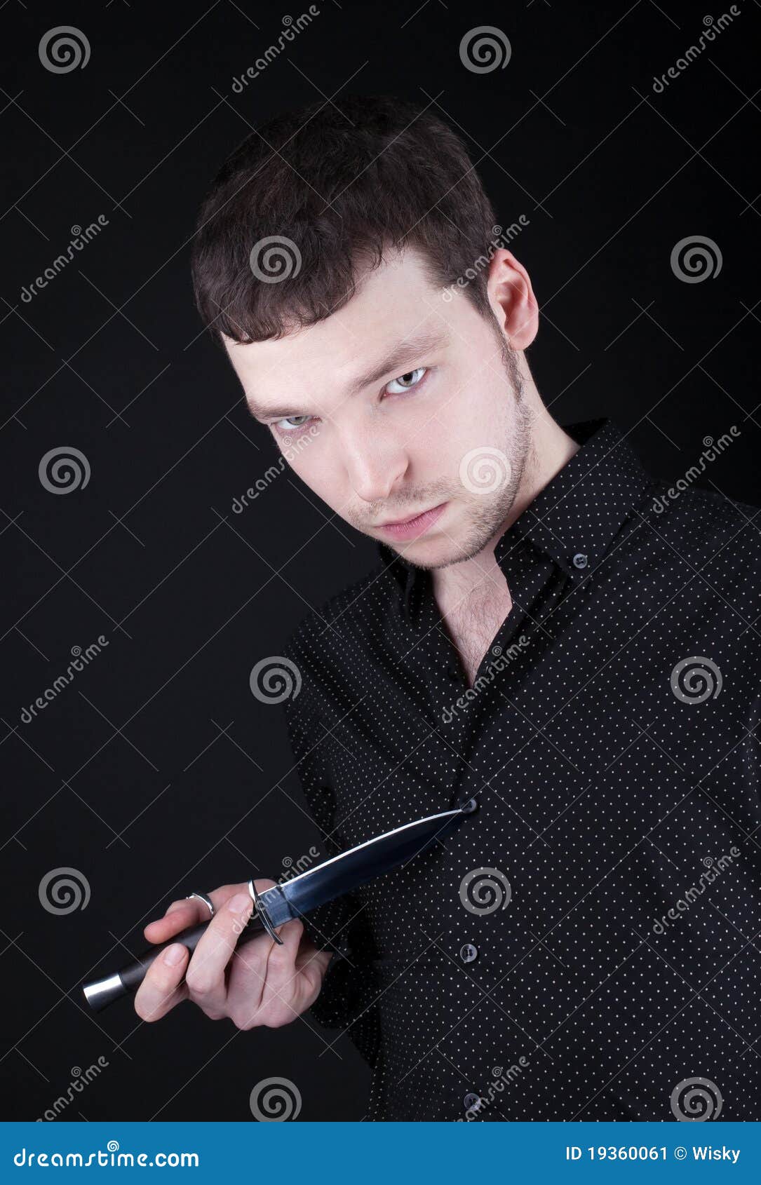 Anger Man with Knife Look from Dark Stock Image - Image of argue, male ...