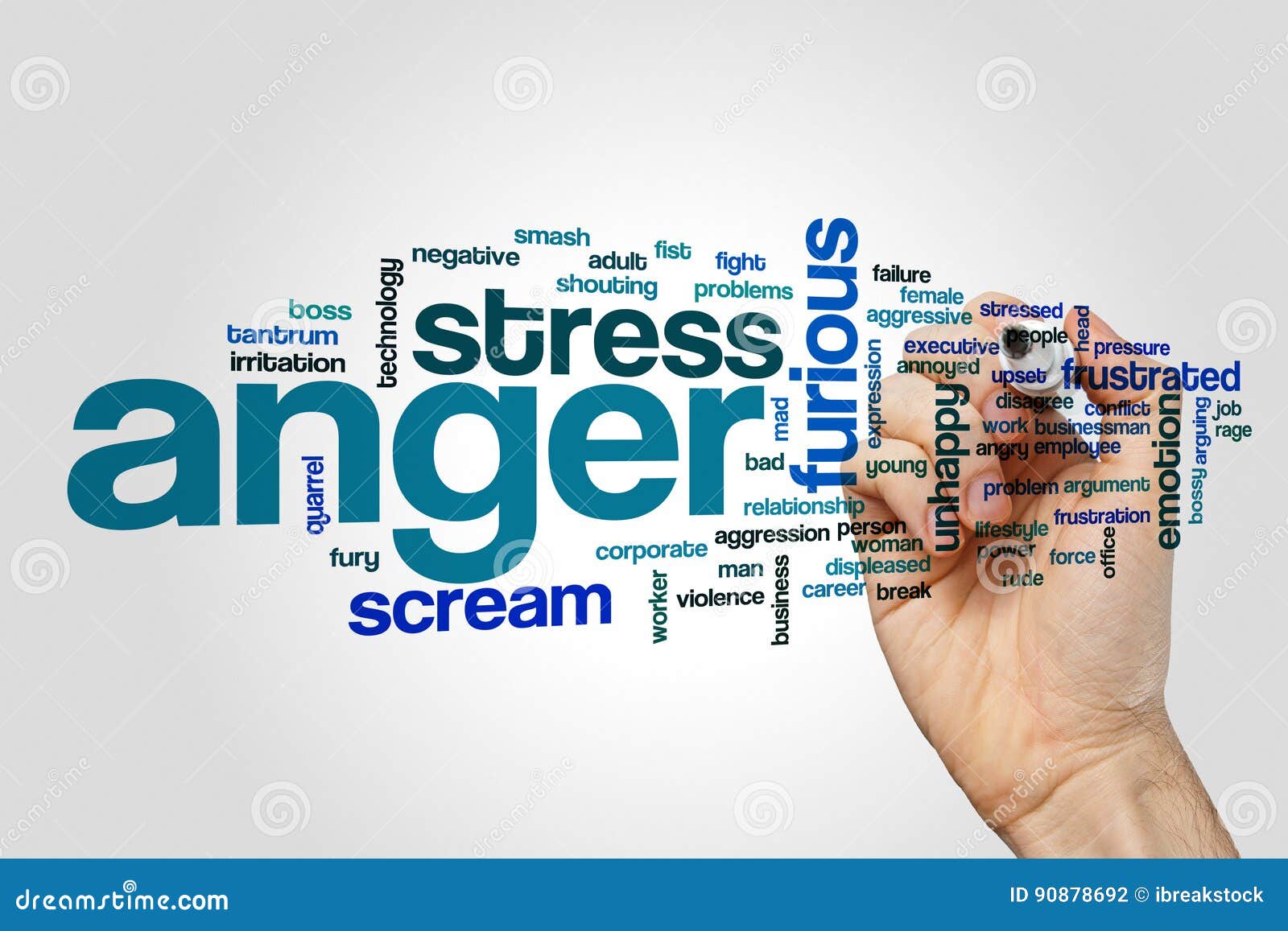Anger Word Cloud on Grey Background Stock Photo - Image of upset ...