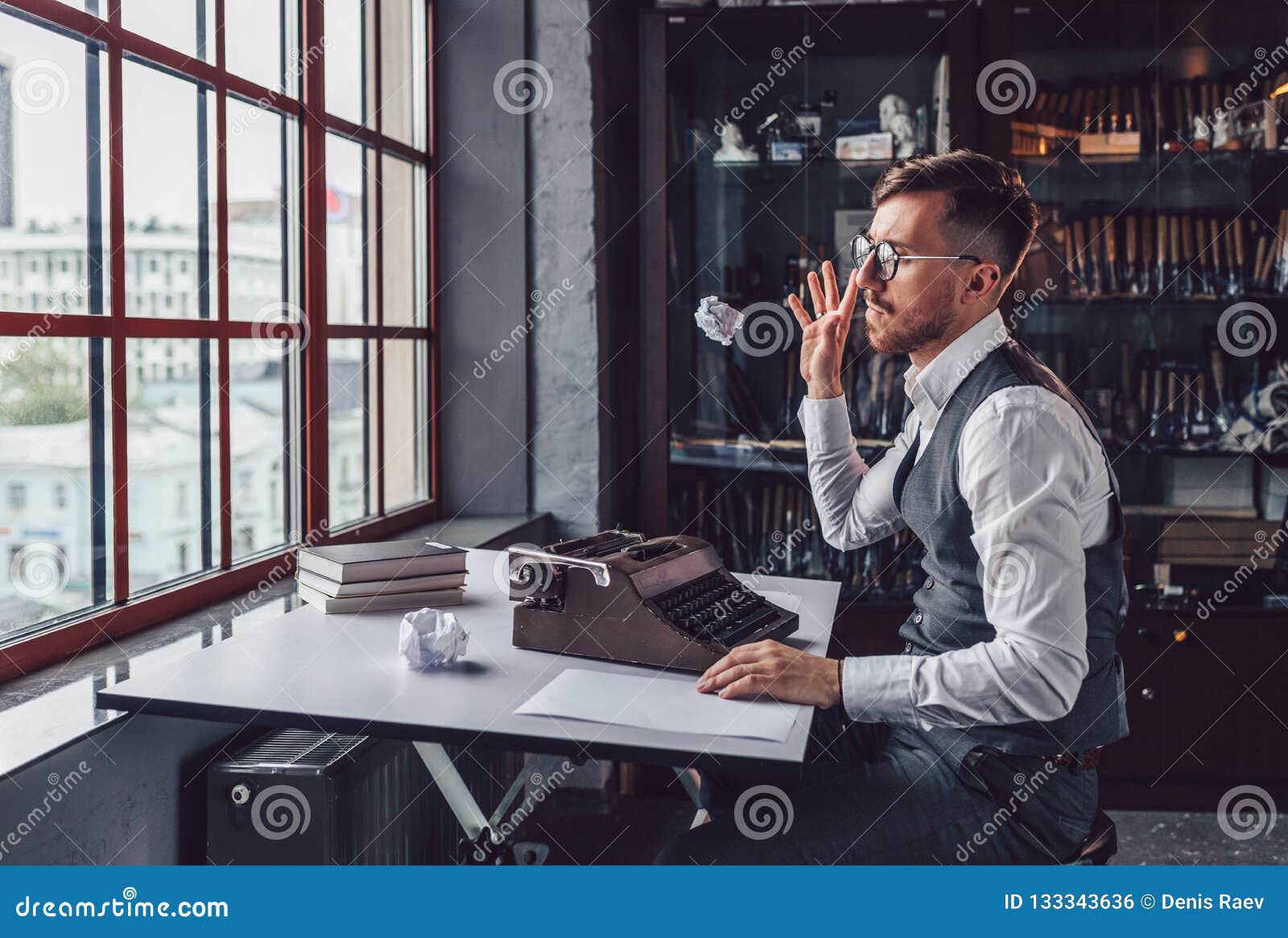 Anger young man at work stock photo. Image of portrait - 133343636