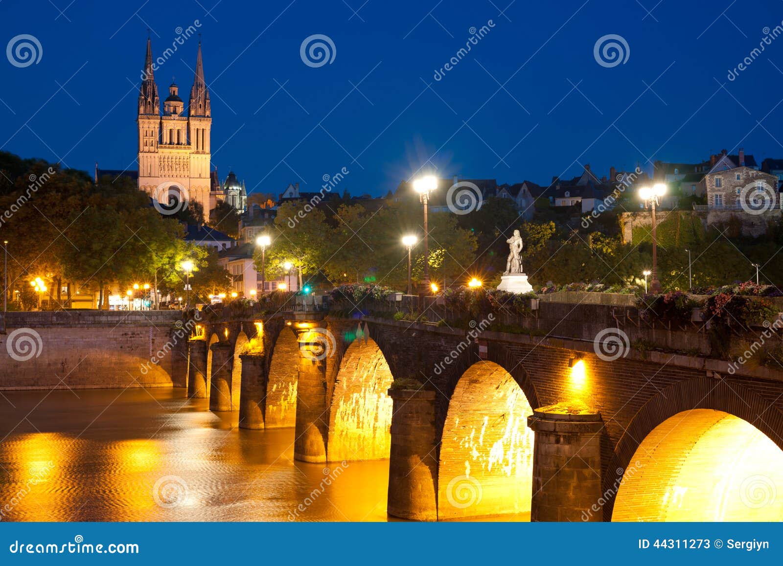 Angers at night stock image. Image of river, view, outdoors - 44311273