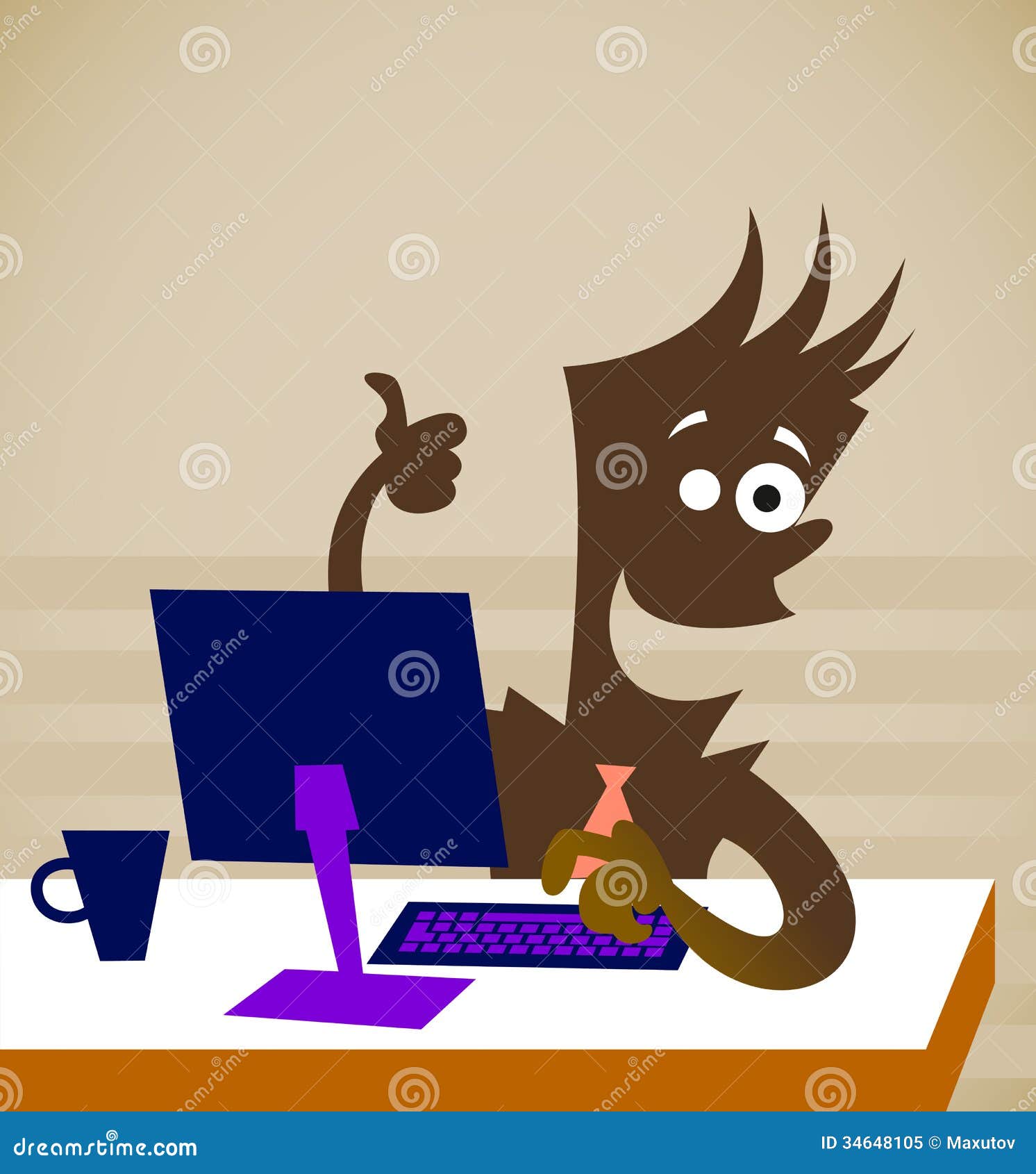 Angestellter Sitzt Vor Dem Computer Vektor Abbildung - Illustration von ...