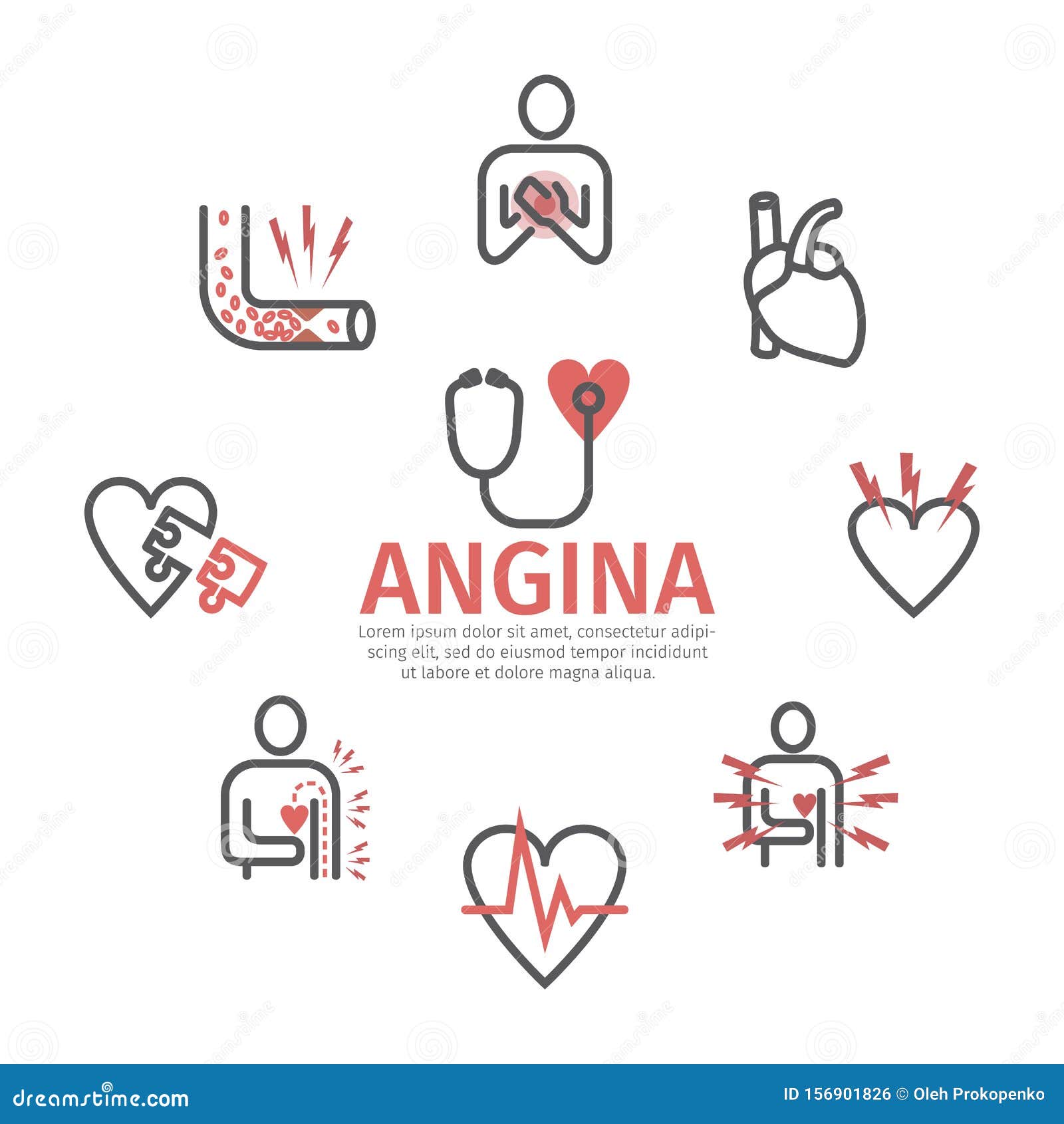 Angina Pectoris Banner, Line Icons. Symptoms. Vector Signs for Web ...