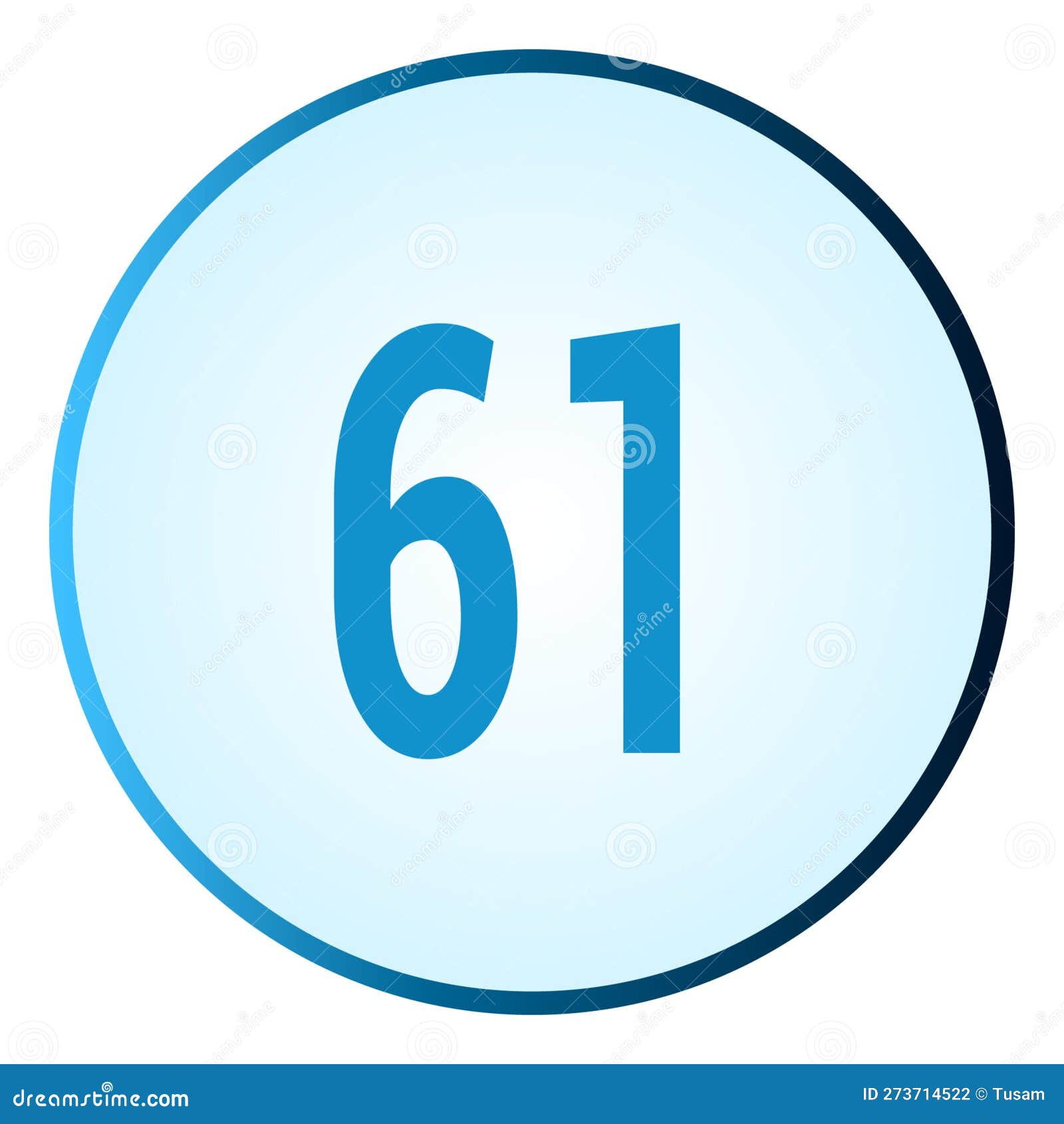 Number 61 Symbol or Logo with Round Frame in Blue Gradient Color Stock ...