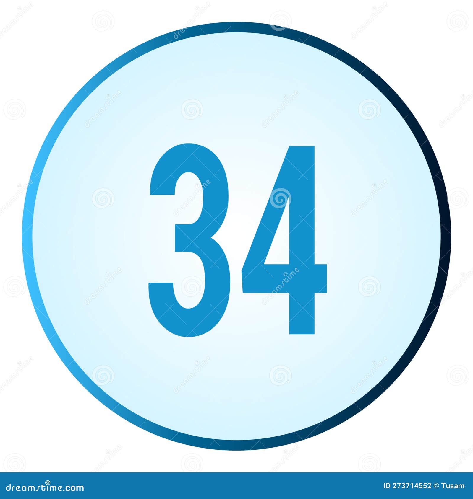 Number 34 Symbol or Logo with Round Frame in Blue Gradient Color Stock ...