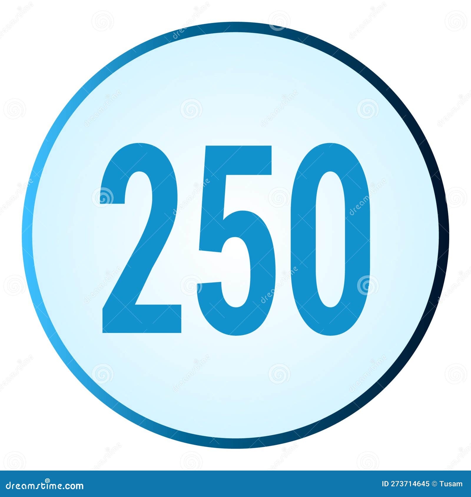 Number 250 Symbol or Logo with Round Frame in Blue Gradient Color Stock ...