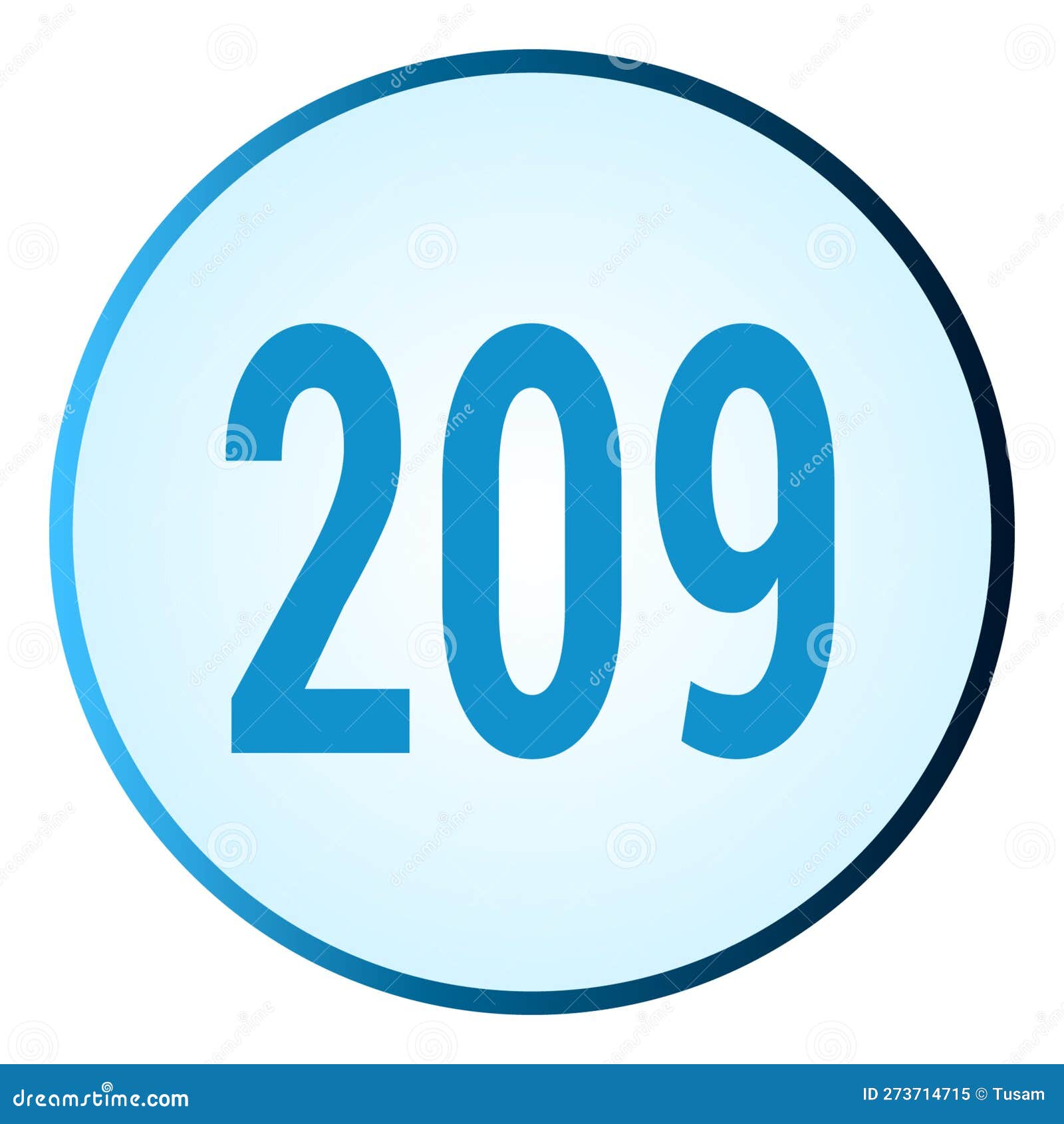 Number 209 Symbol or Logo with Round Frame in Blue Gradient Color Stock ...