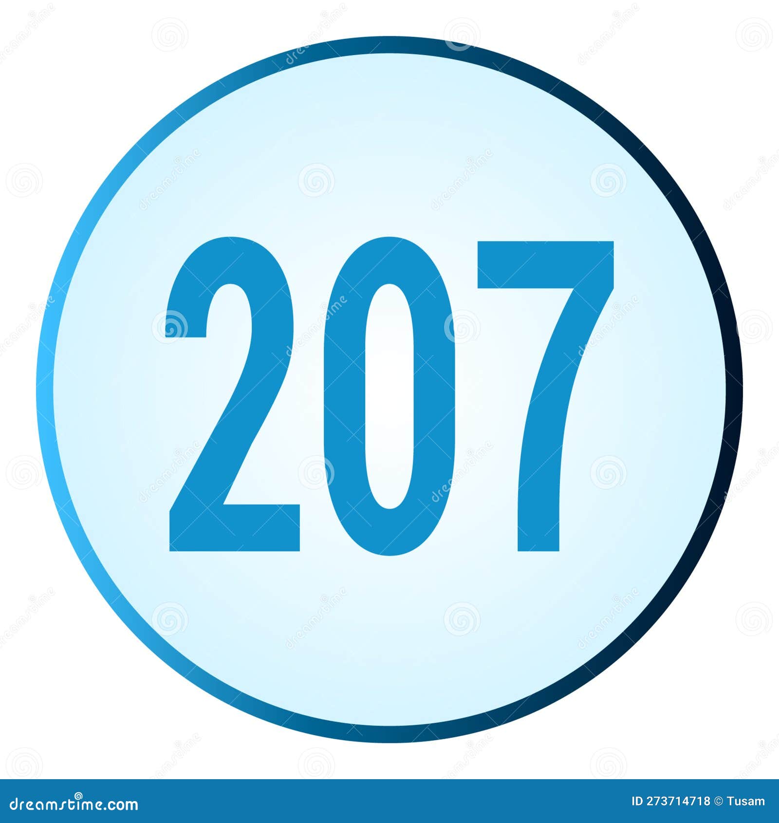 Number 207 Symbol Or Logo With Round Frame In Blue Gradient Color ...