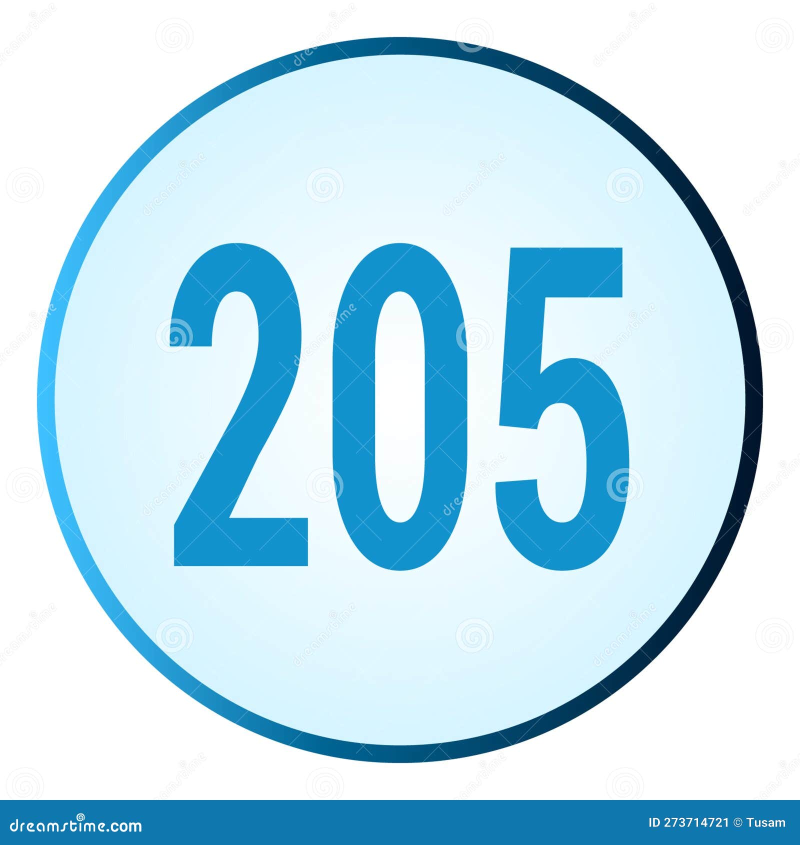 Number 205 Symbol or Logo with Round Frame in Blue Gradient Color Stock ...