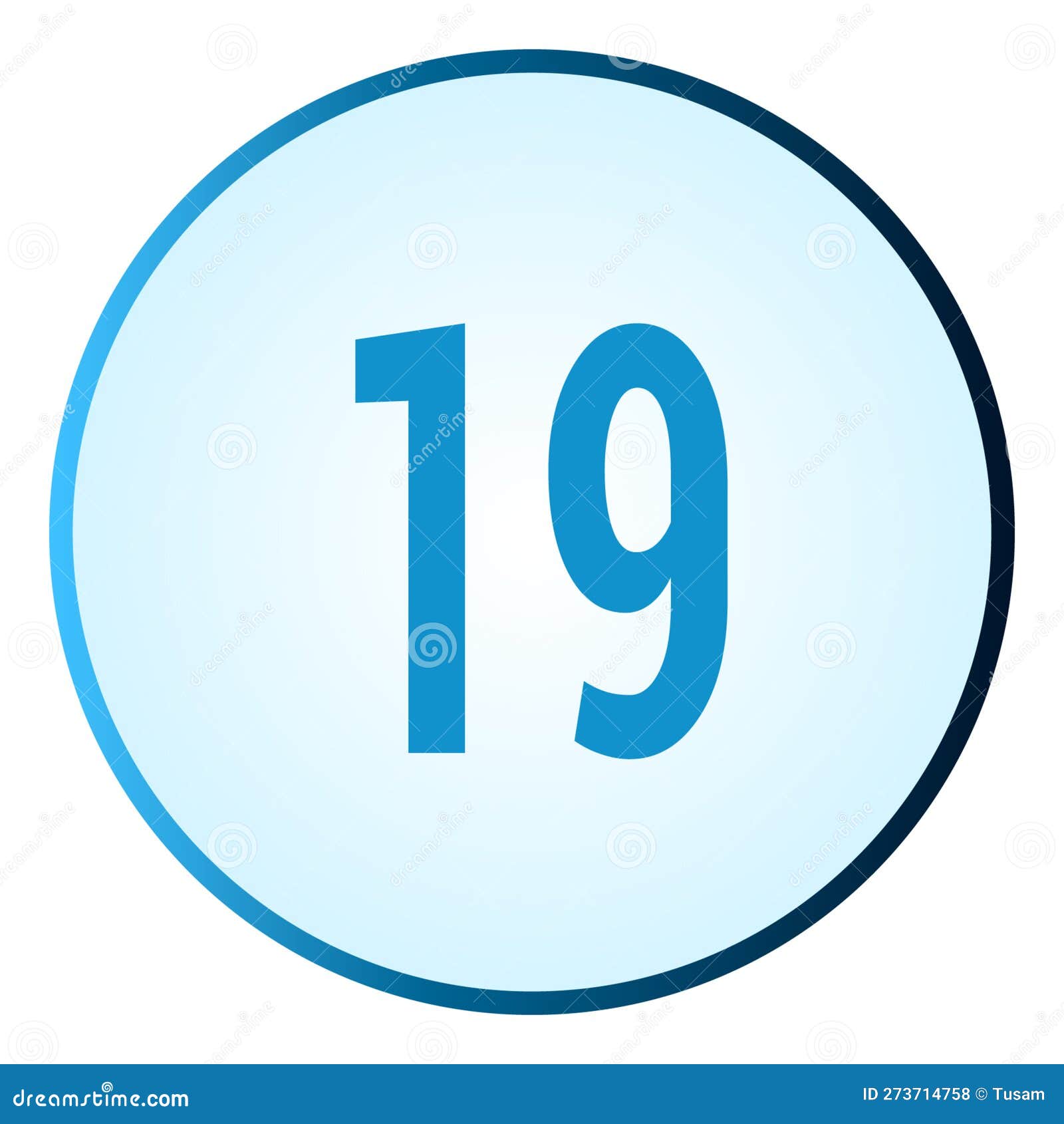 Number 19 Symbol or Logo with Round Frame in Blue Gradient Color Stock ...