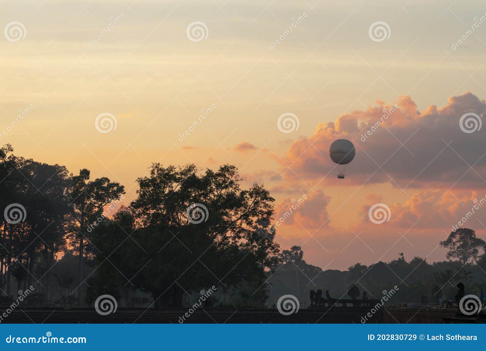 Angkor Balloon Flying on the Air during Beautiful Sunset in the Evening ...