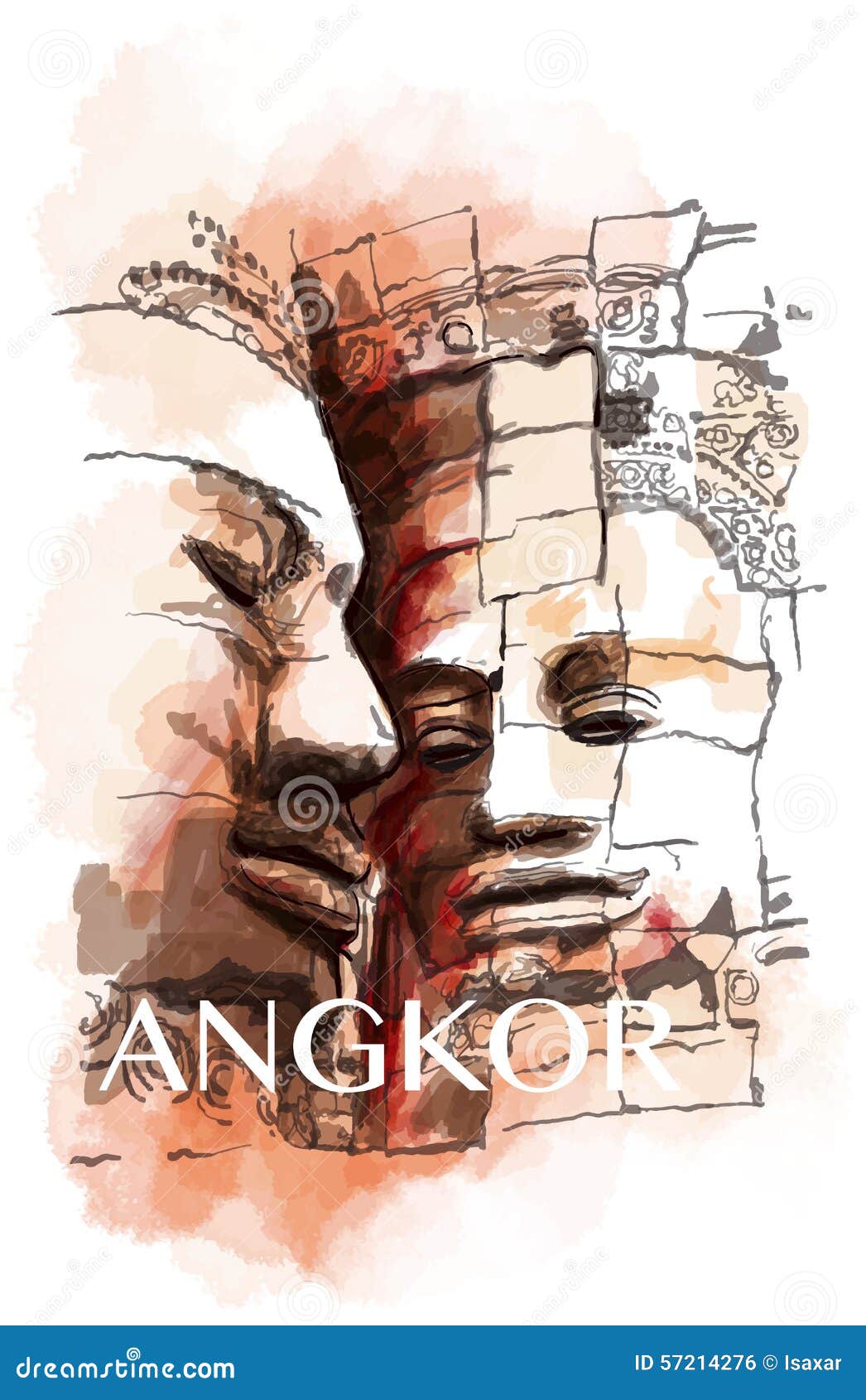 Angkor - the Bayon stock vector. Illustration of culture - 57214276
