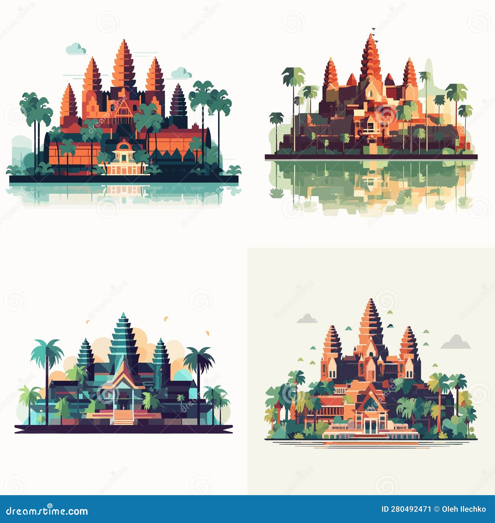 Angkor Siem Reap Temple Complex of Cambodia Vector Set Isolated ...
