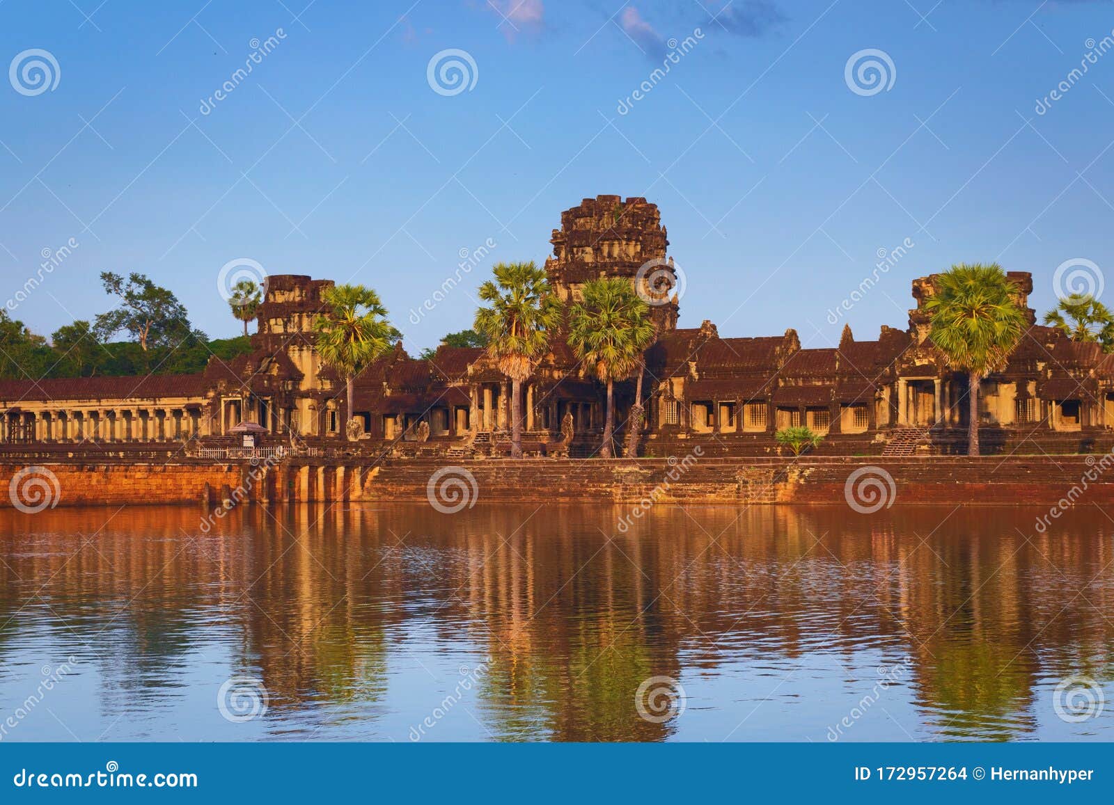 Angkor Wat, in Cambodia. Front General View of Western Facade at Sunset ...
