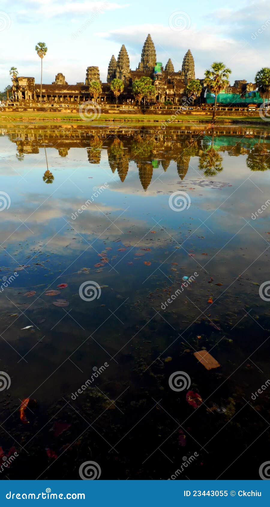 Angkor Wat and Reflecting Pool, Cambodia Stock Image - Image of ruin ...