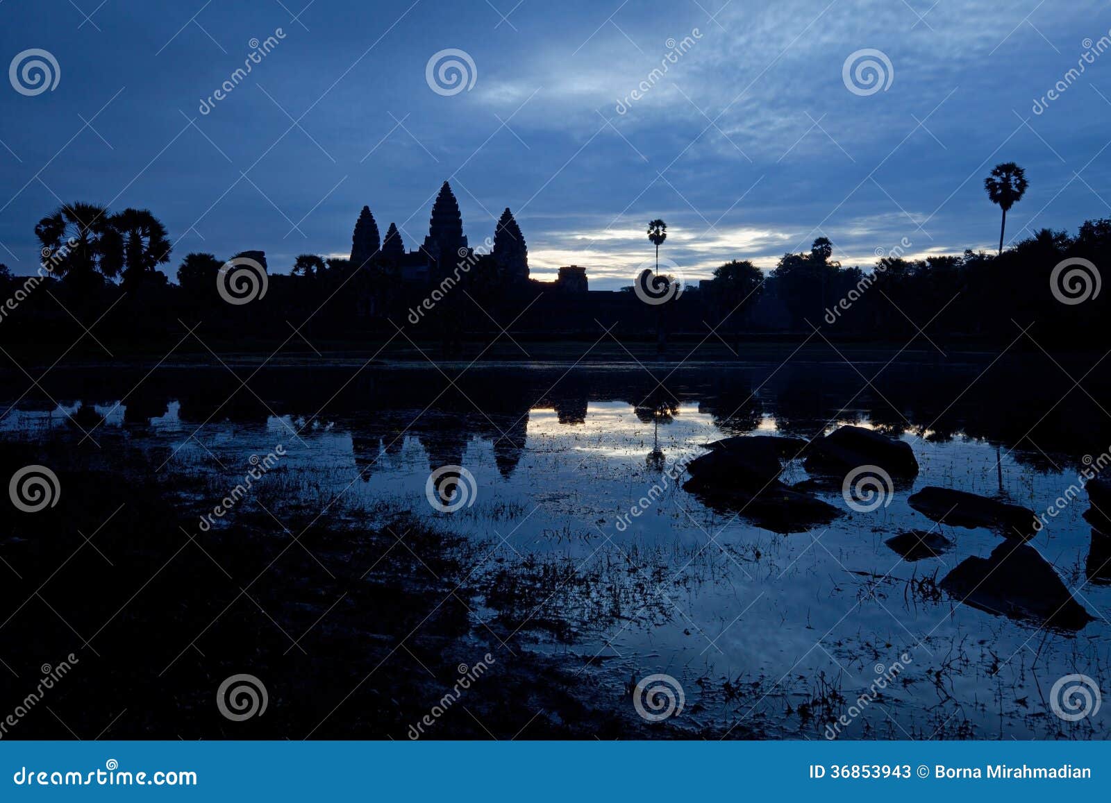 Angkor Wat Silhouette at Dawn Against Dark Blue Sky Stock Image - Image ...